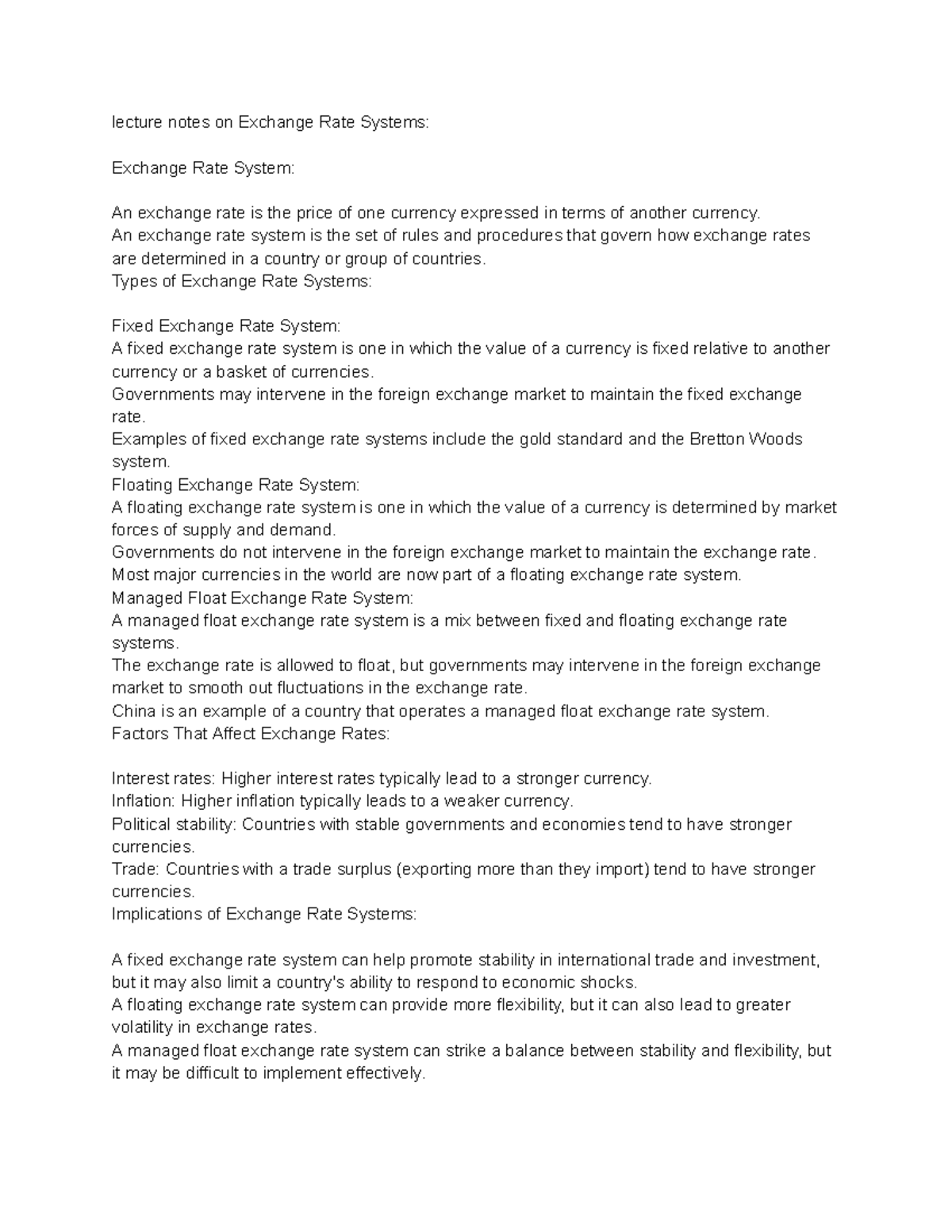 Lecture notes on Exchange Rate Systems - lecture notes on Exchange Rate ...