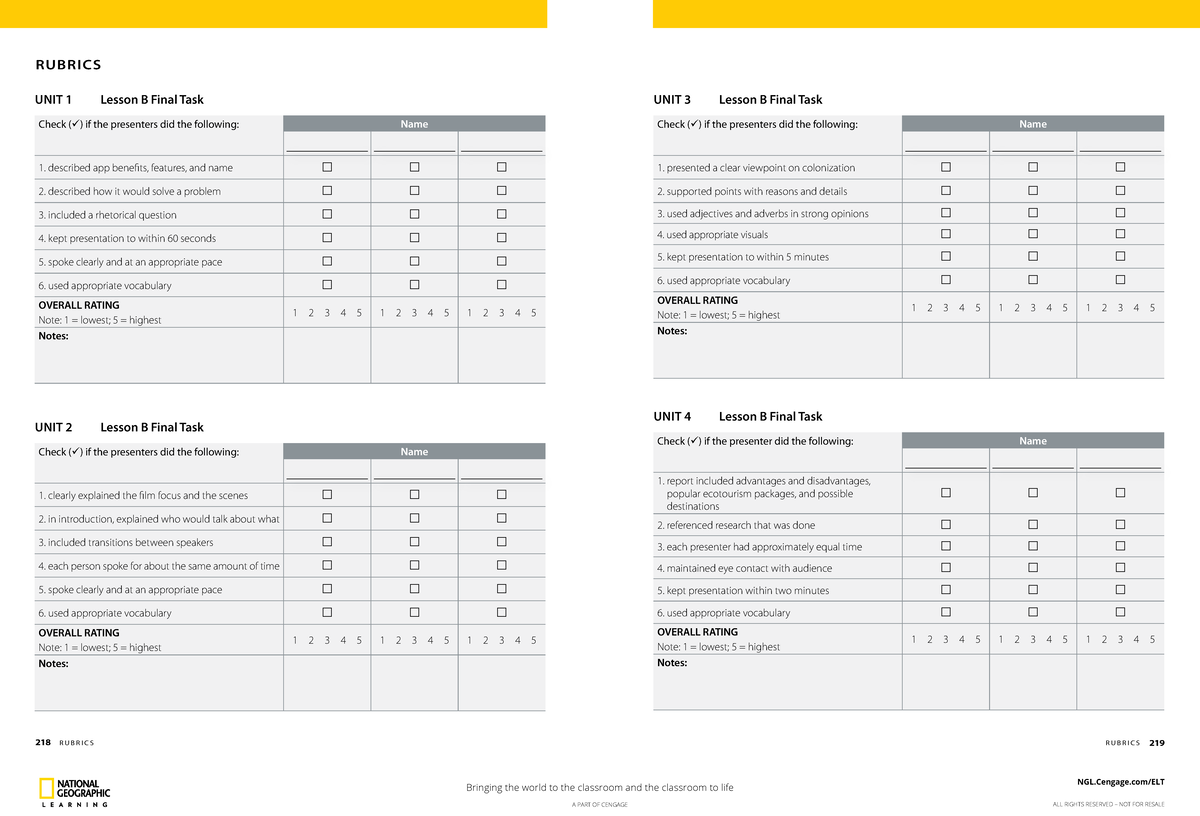 Pathways LS Level 3 Speaking Rubrics 1 - Bringing the world to the ...