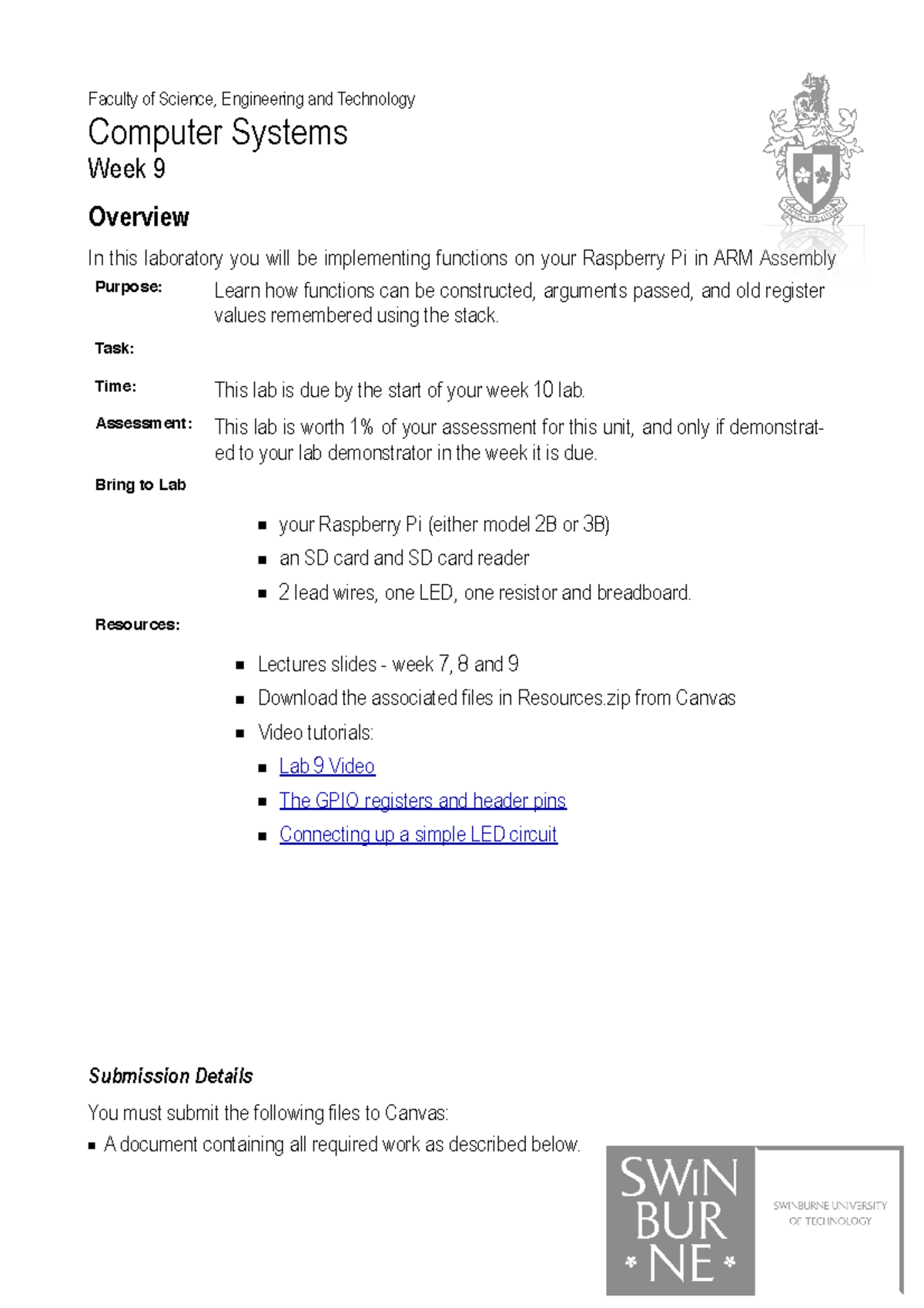 Week 9 Lab about - Faculty of Science, Engineering and Technology ...