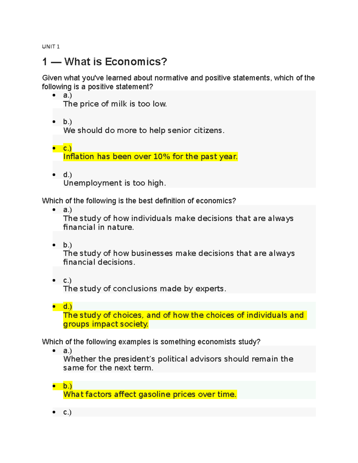 UNIT 1 - ECO201 Unit 1 - UNIT 1 1 — What is Economics? Given what you ...