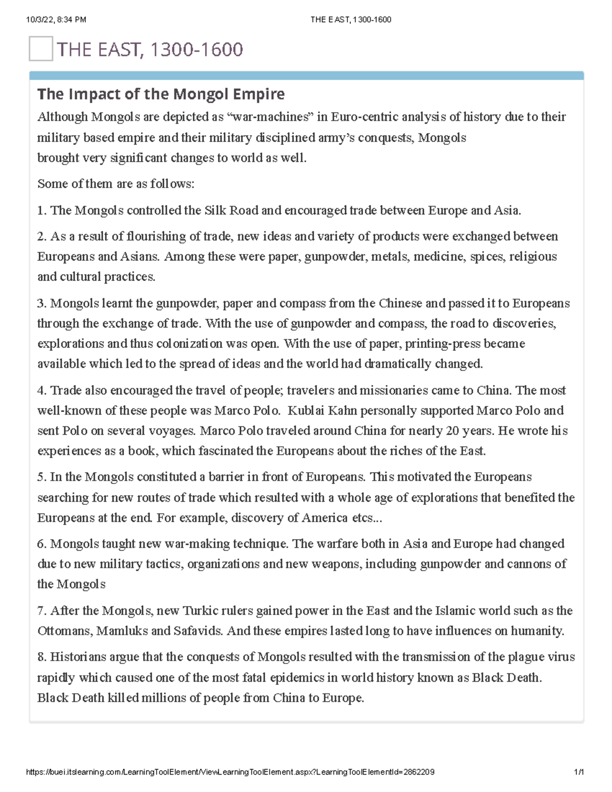 THE EAST, 1300-1600 - History of Civilization II - 10/3/22, 8:34 PM THE ...
