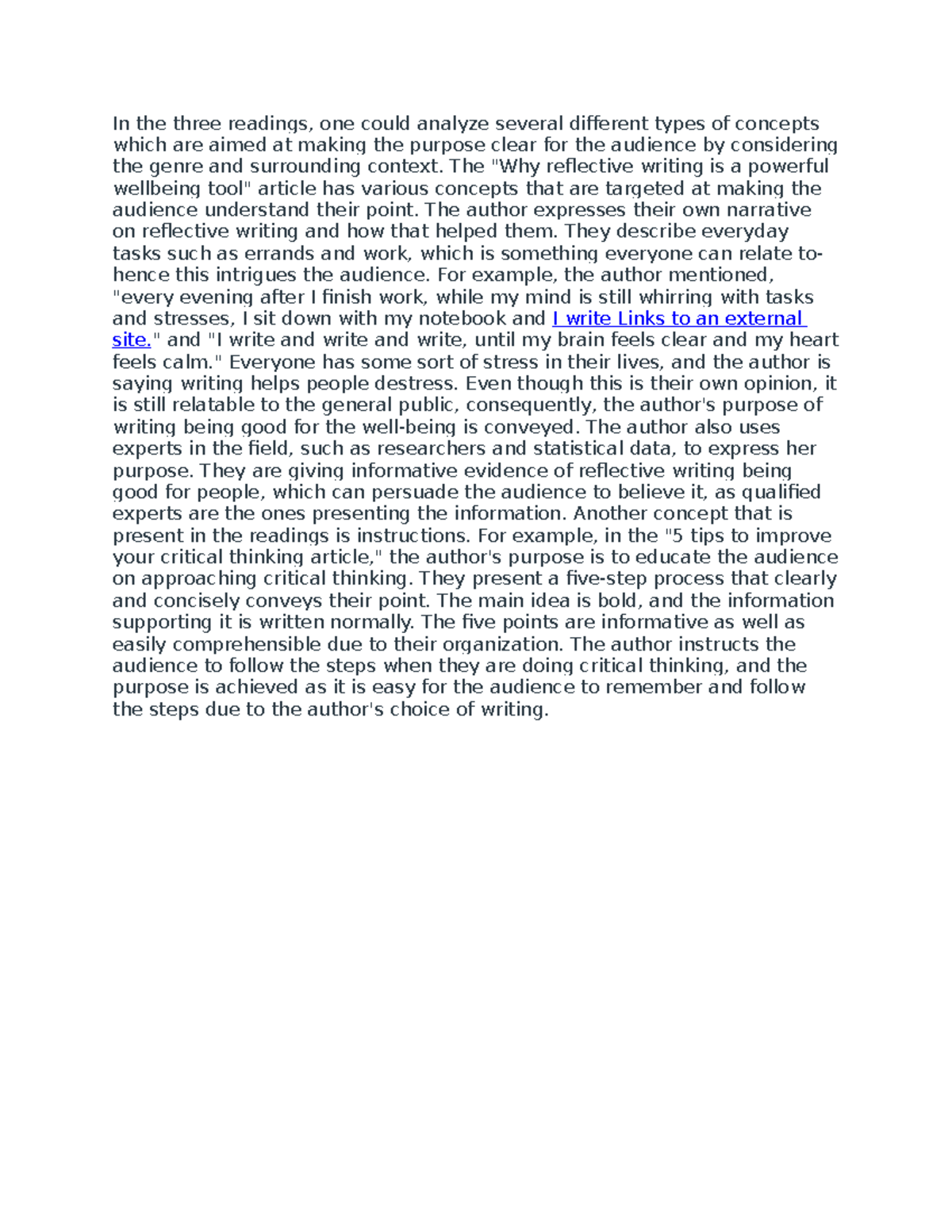 P1.3 Connecting Writing Concepts - In the three readings, one could ...