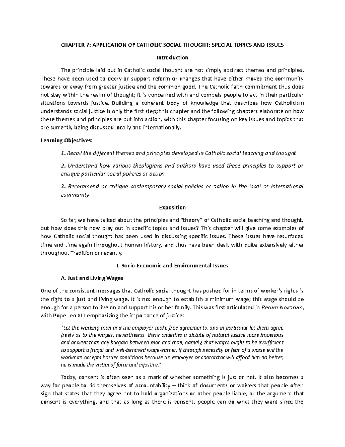 Re Ed 4 Chapter 7 Notes - CHAPTER 7: APPLICATION OF CATHOLIC SOCIAL ...