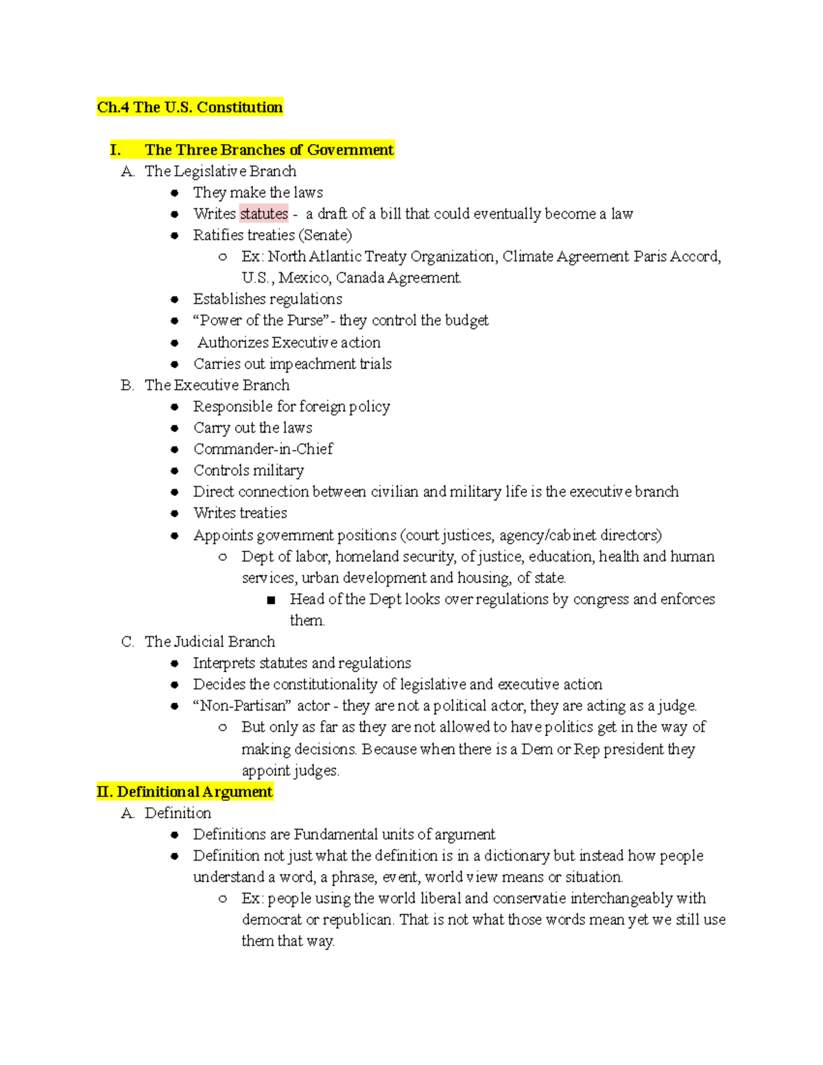 Ch.3 The U.S. Constitution - Ch The U. Constitution I. The Three ...