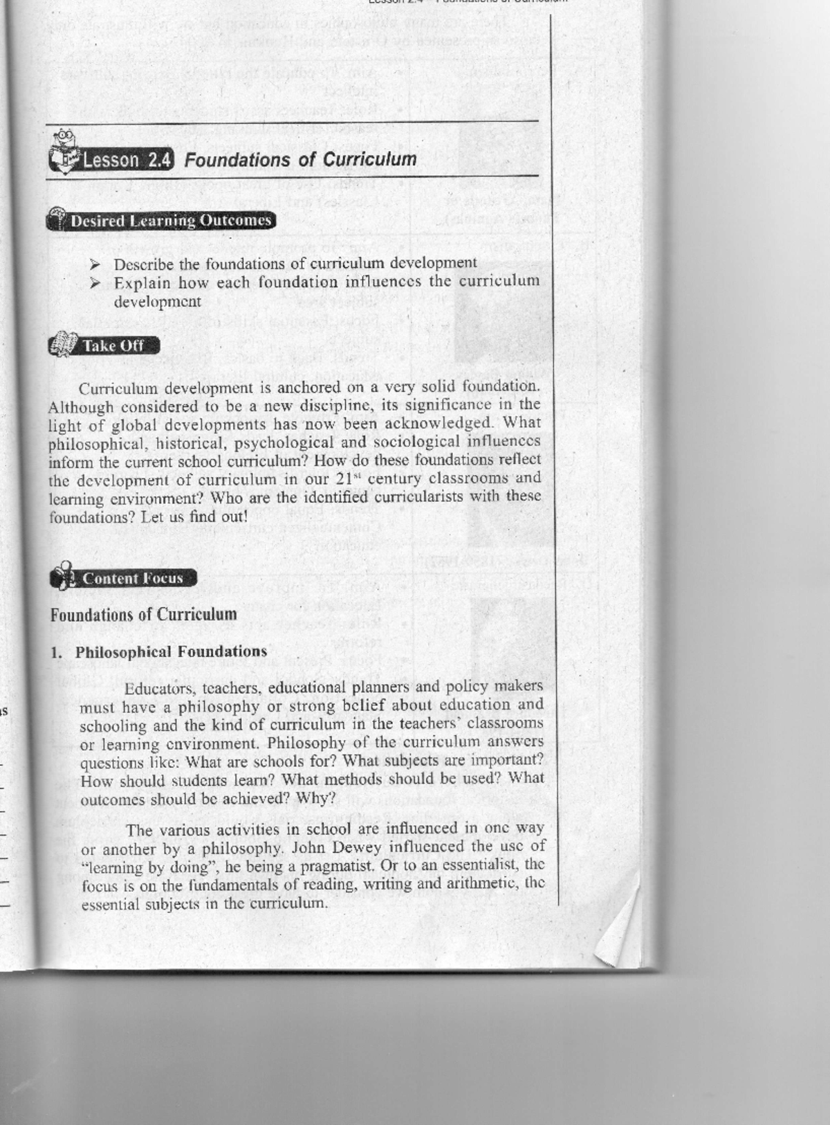 Foundations of Curriculum - eE rl Foundations of Curriculum Describe ...