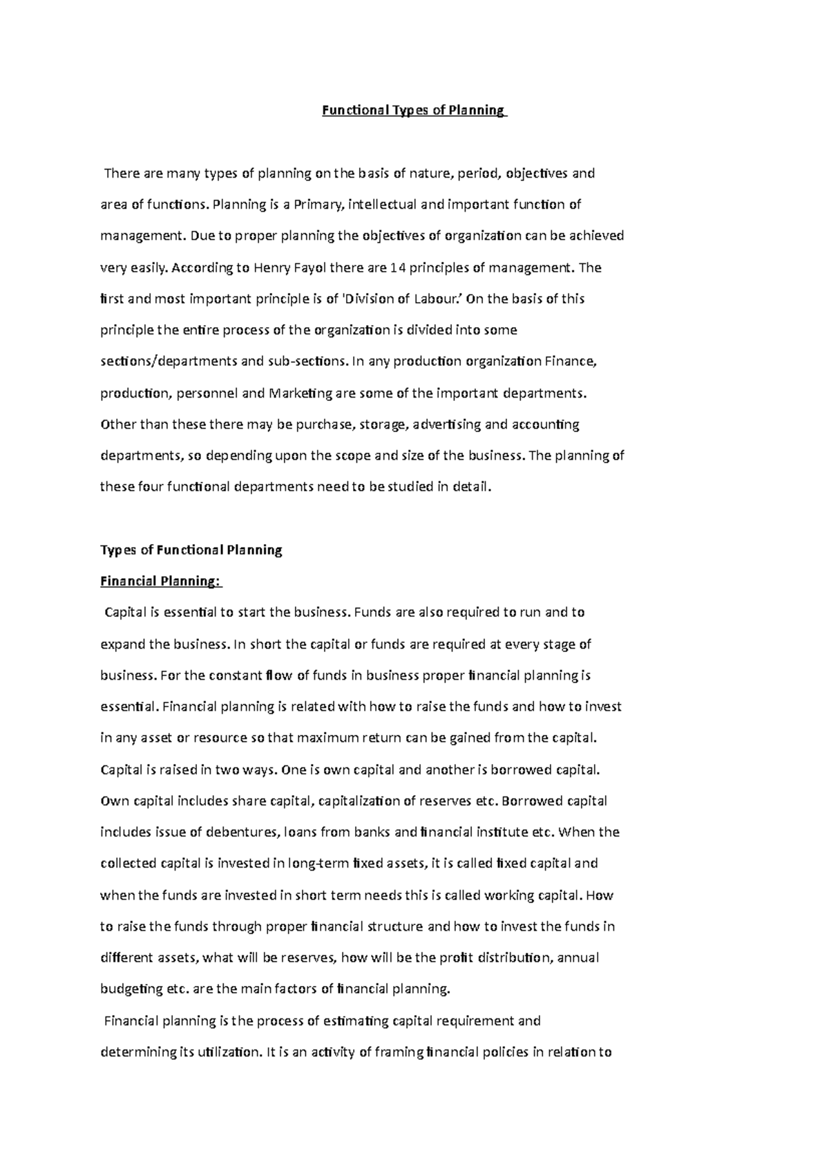 Pbm 02 Shortest Note Functional Types Of Planning There Are Many