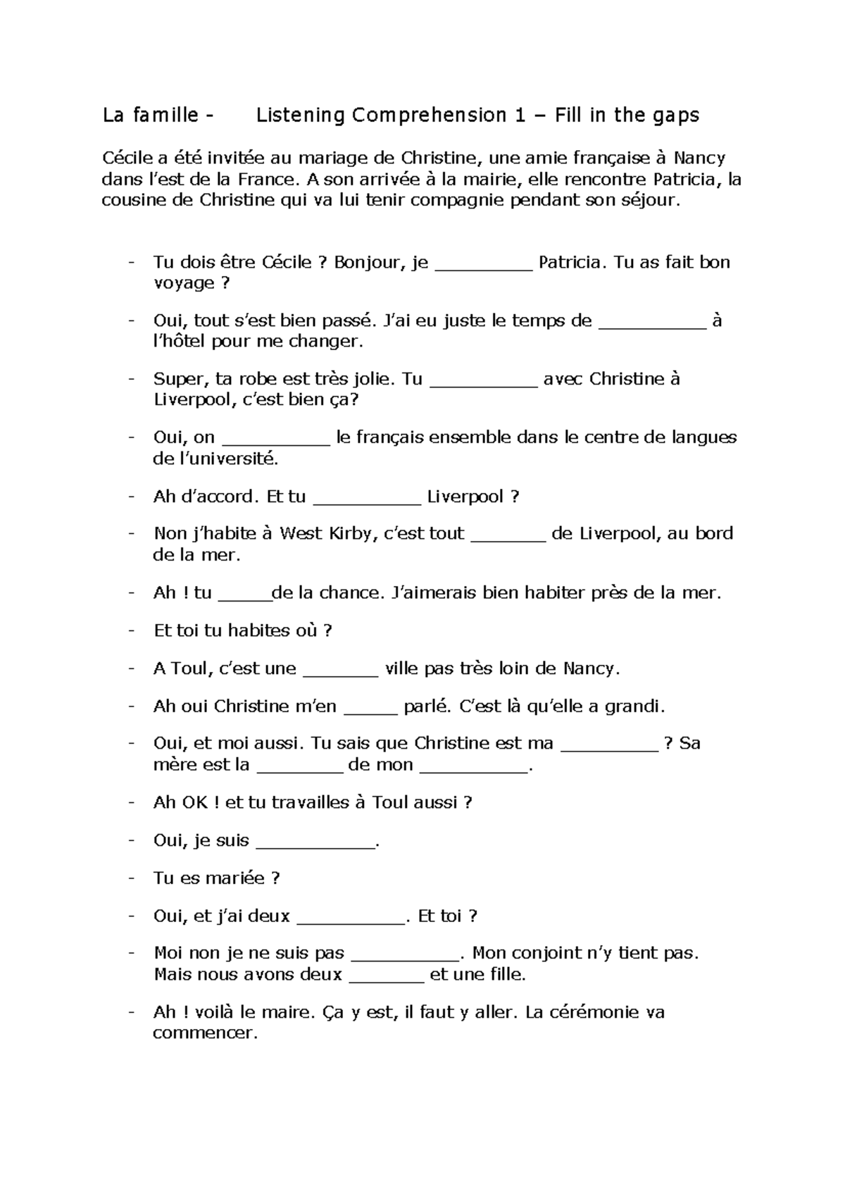 Cours 2 La famille Listening Comp1 - La famille - Listening ...