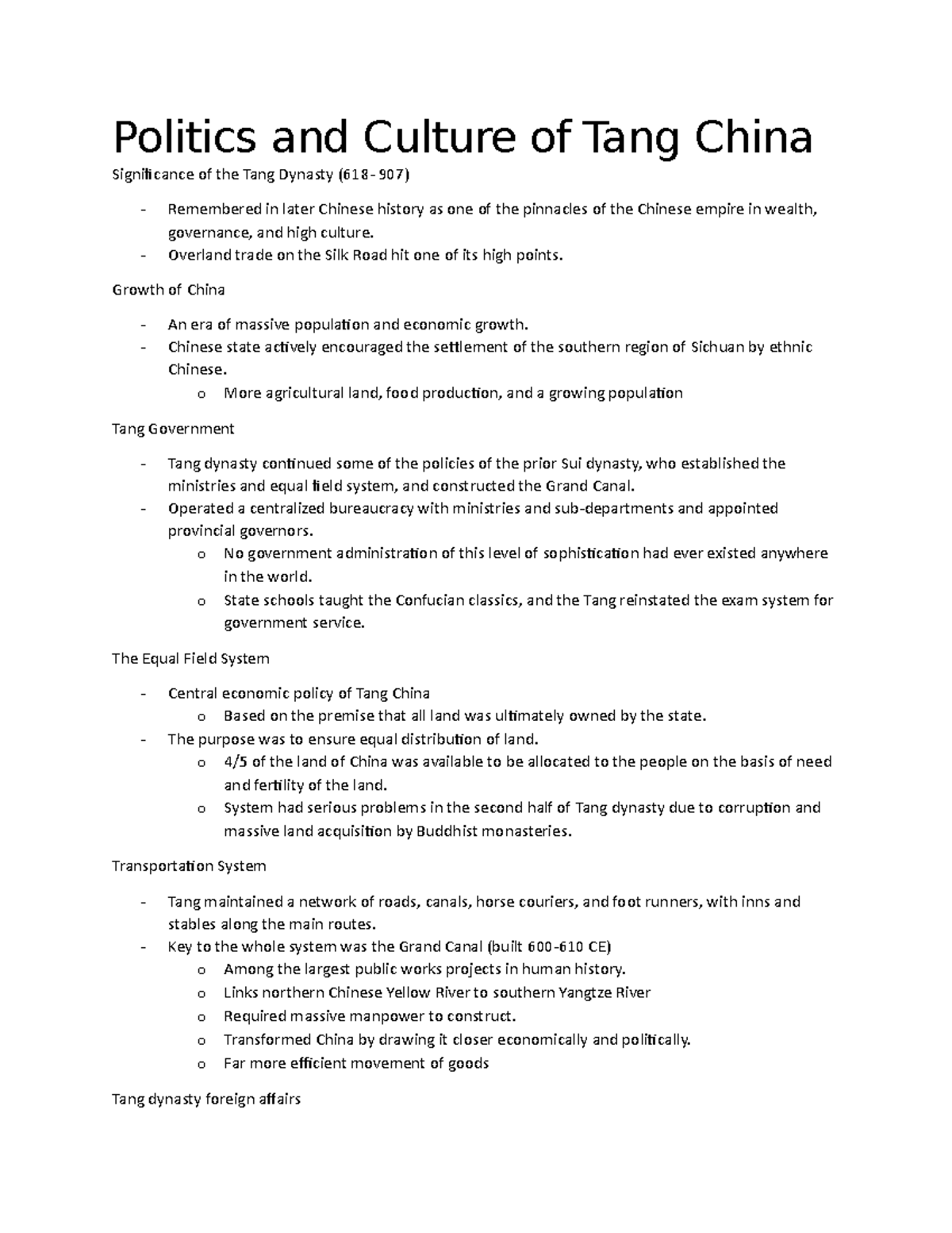 Lecture 3 - Politics and Culture of Tang China Significance of the Tang ...