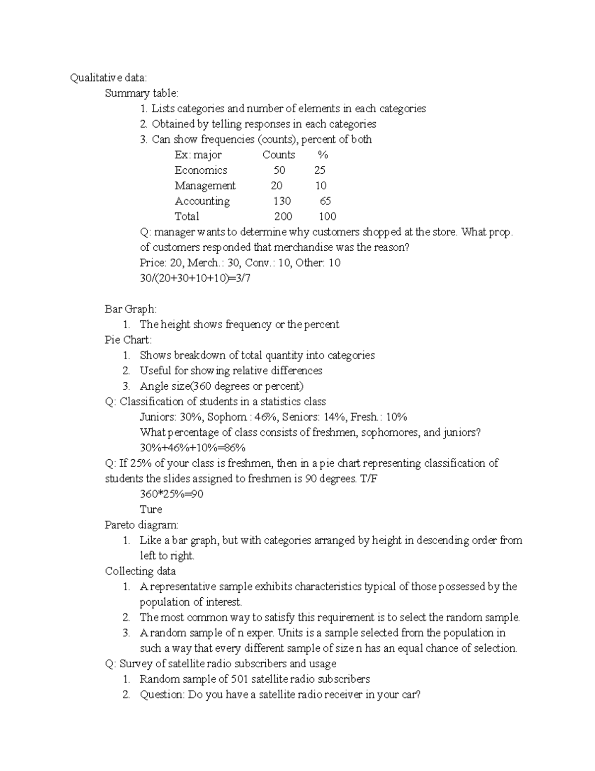 ECON15A - Lecture notes - Qualitative data: Summary table: 1. Lists ...