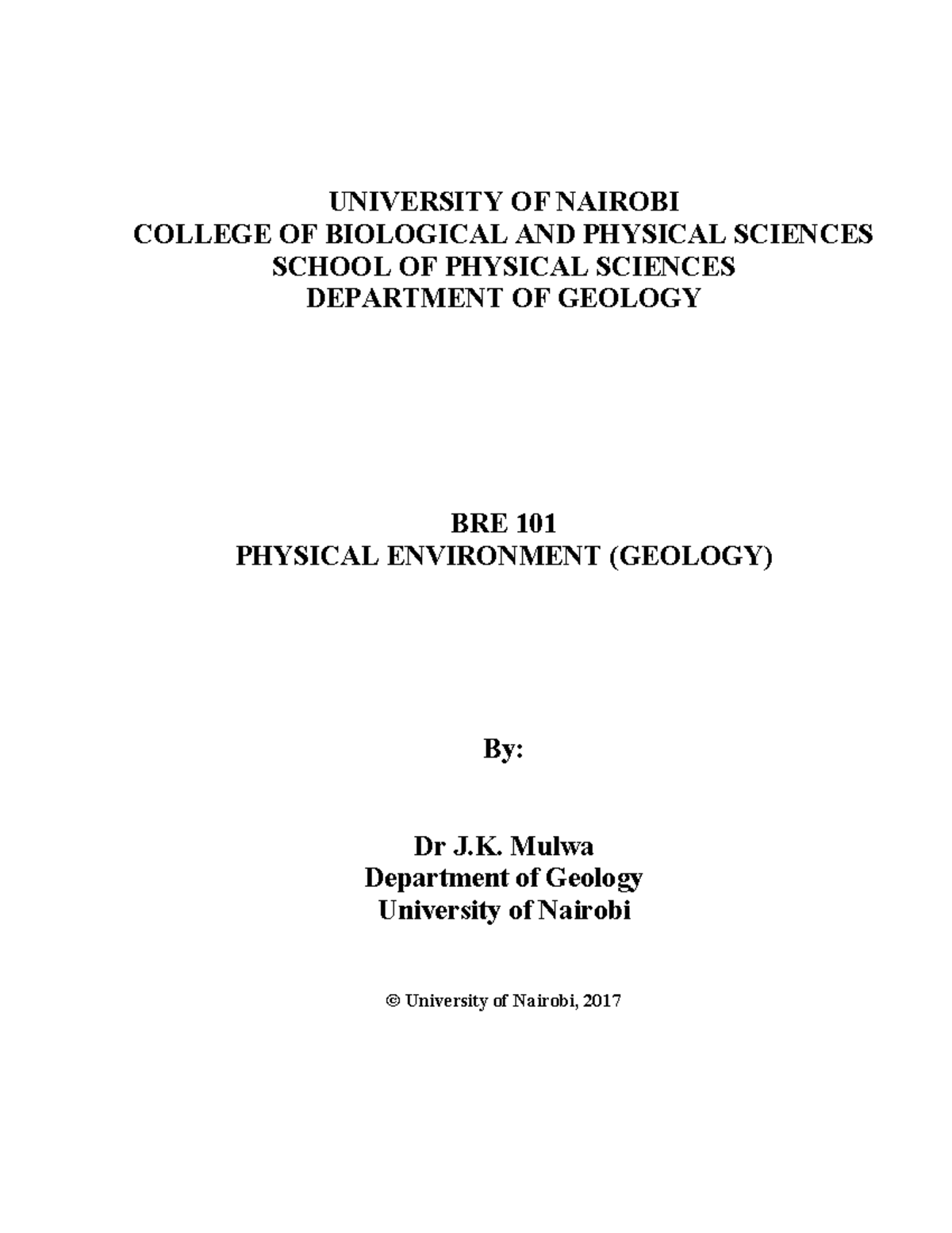 BRE 101 Physical Environment Lecture Notes - UNIVERSITY OF NAIROBI ...
