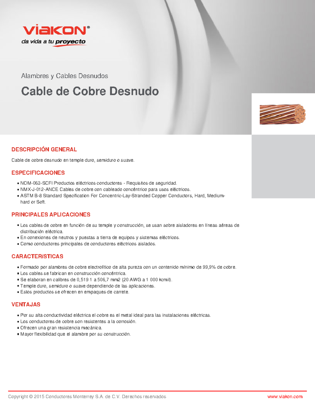 Hoja Técnica Cable Desnudo - Alambres y Cables Desnudos Cable de Cobre Desnudo DESCRIPCIÓN ...