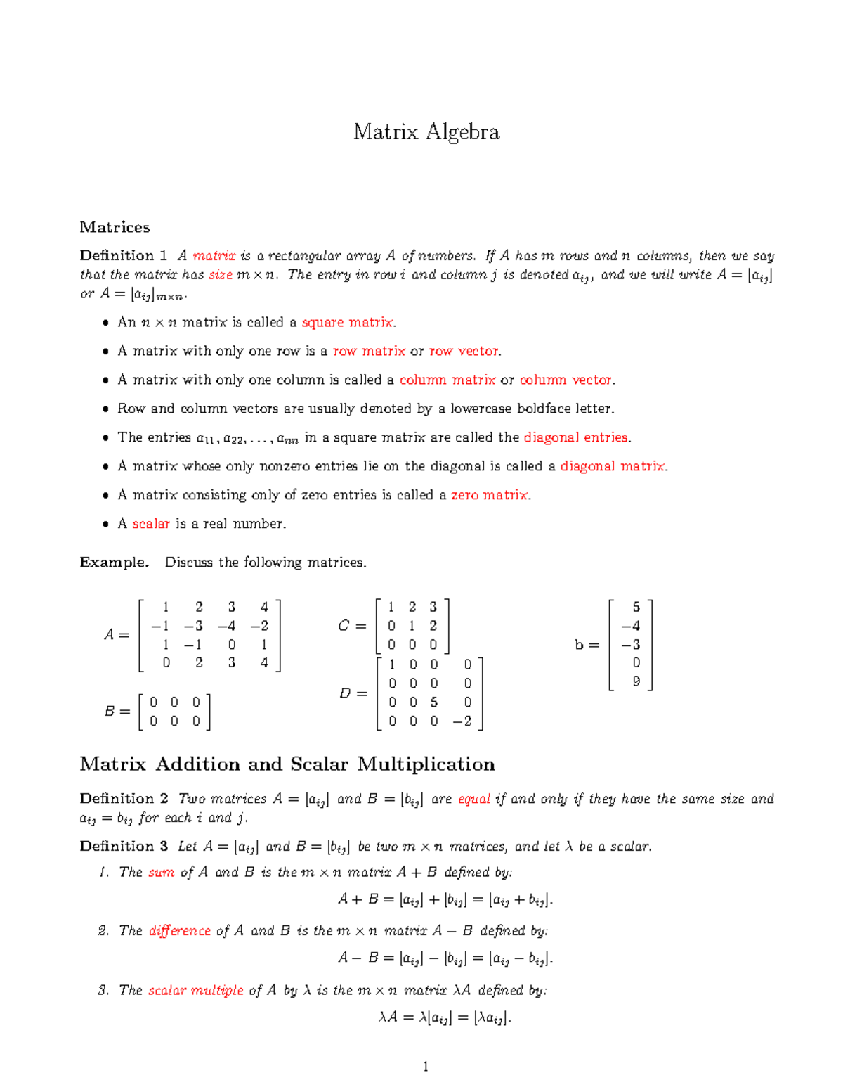 5.3-5.4 notes Matrix Addition Multiplication - Matrix Algebra Matrices ...
