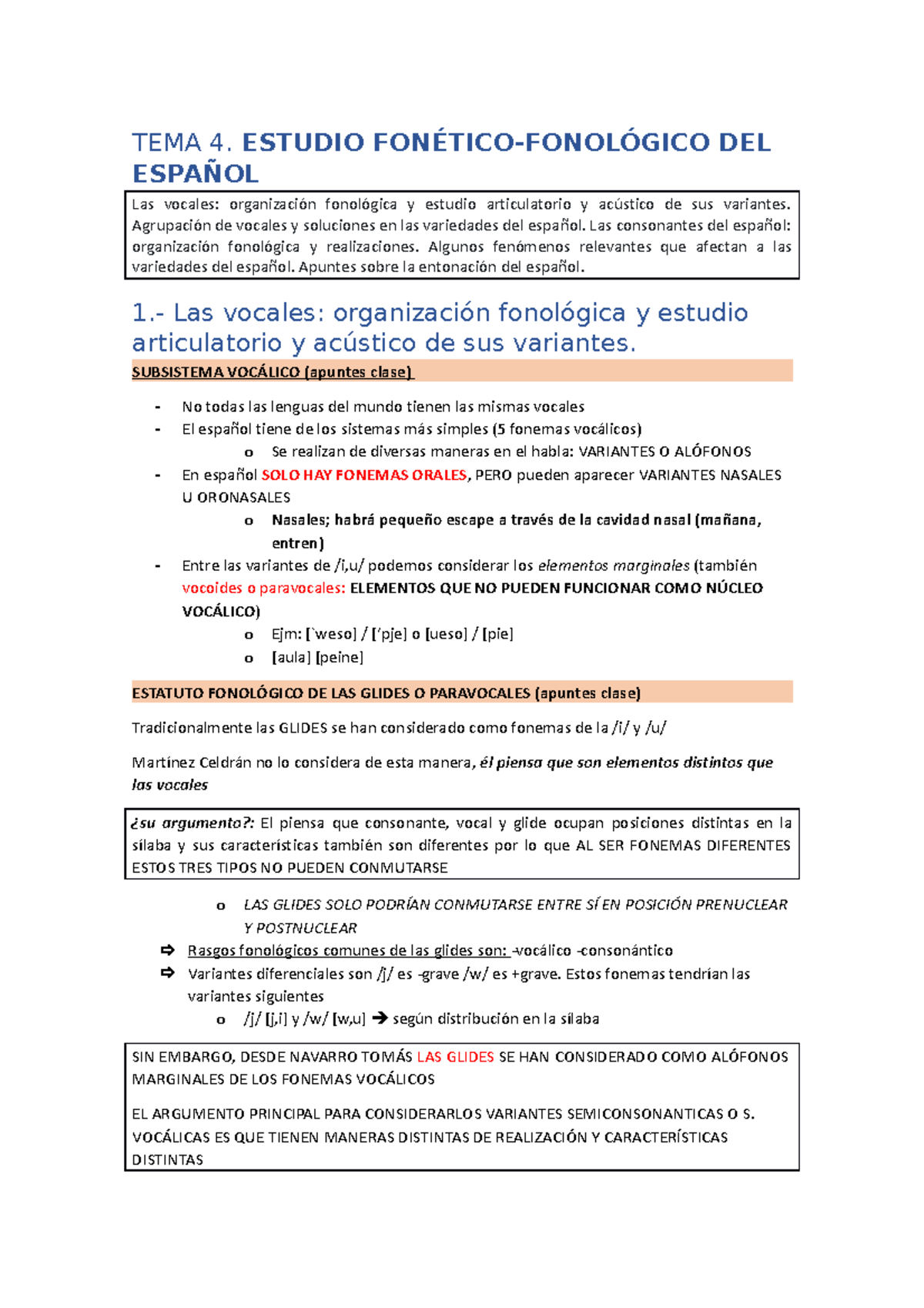 Resumen TEMA 4 Fonética - TEMA 4. ESTUDIO FONÉTICO-FONOLÓGICO DEL ...