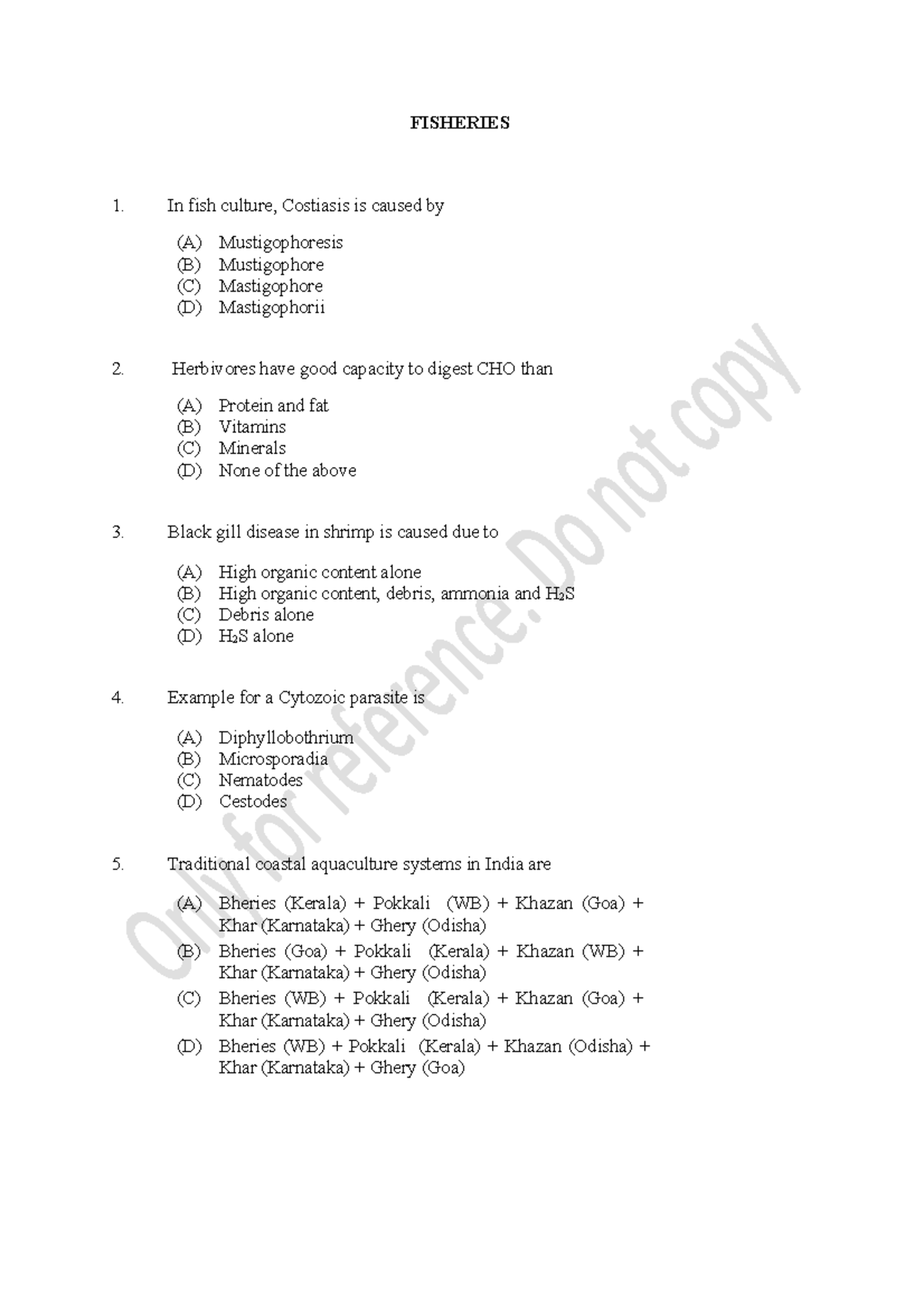 Fisheries - Useful - FISHERIES In fish culture, Costiasis is caused by ...