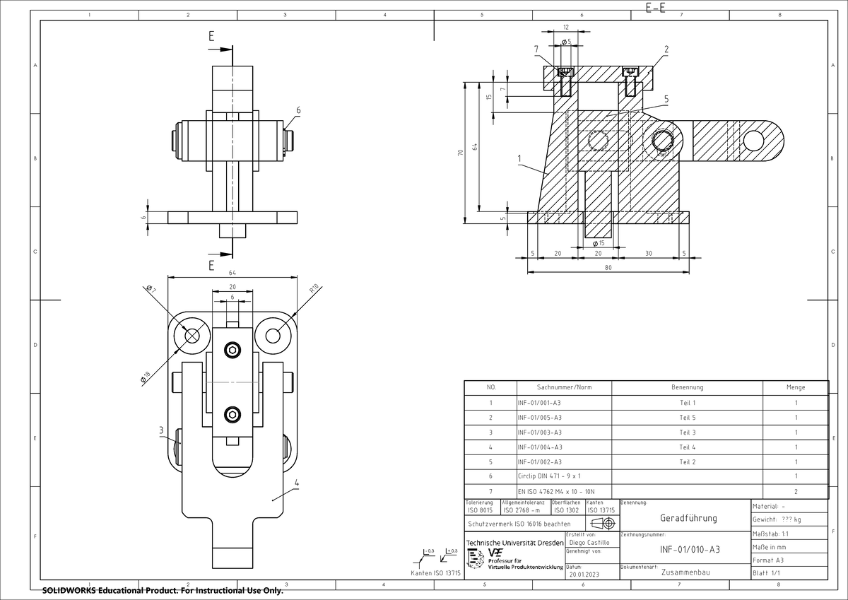 Assembly 1 DRW Beleg - 0,3 + 0, Kanten ISO 13715 6 E E 6 18 7 6 20 64 R ...
