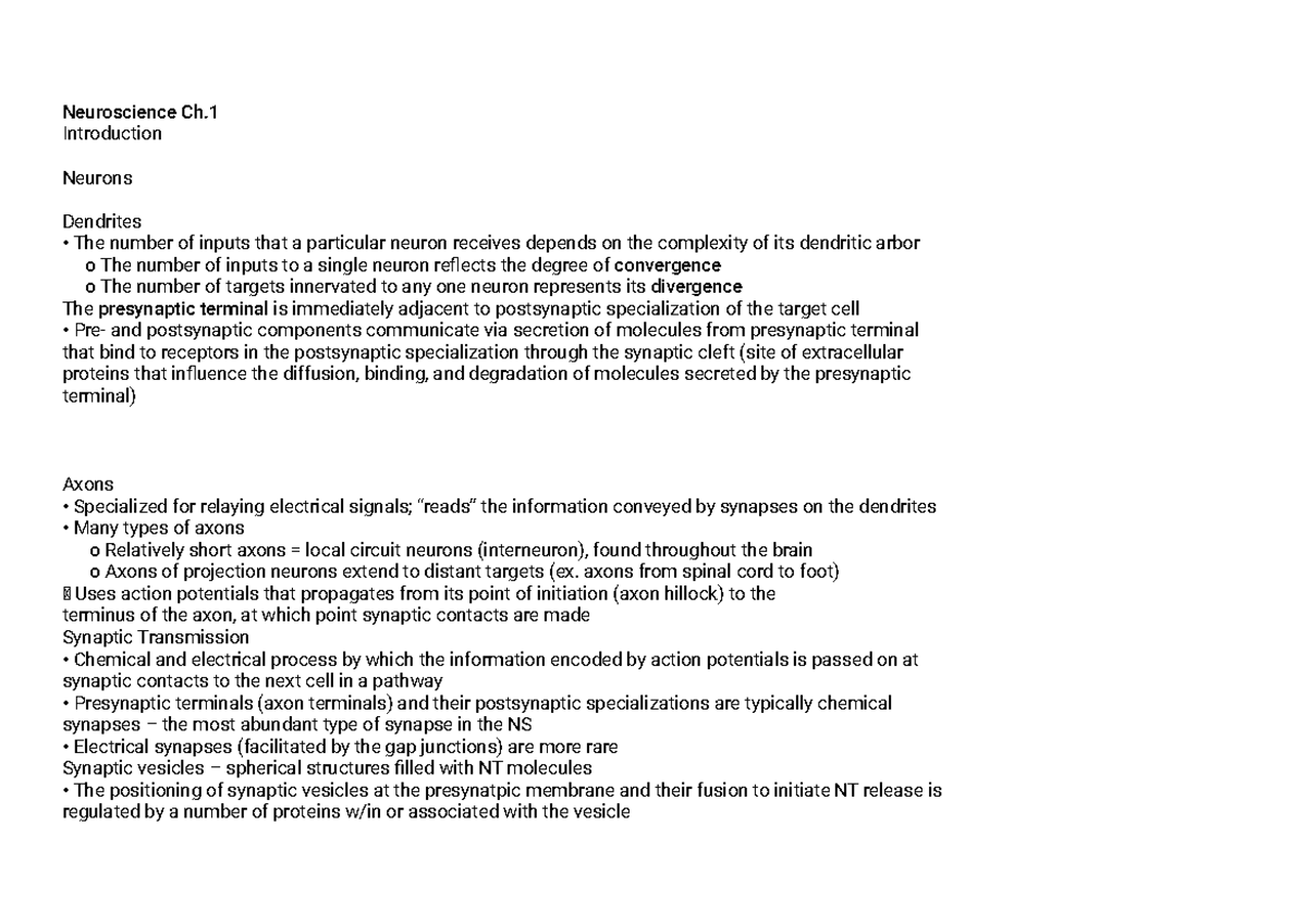 Purve Neuroscience - Chapter Notes - Neuroscience Ch. Introduction ...