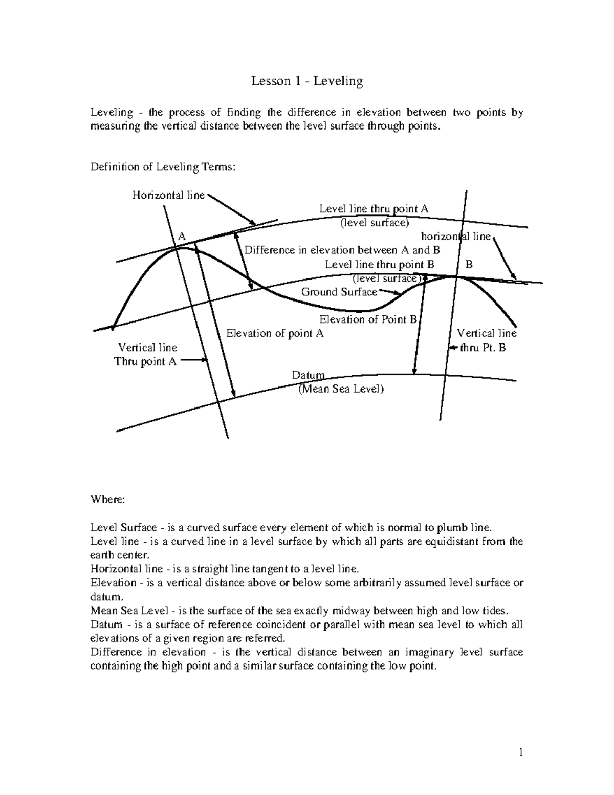 Pdfcoffee - For students - Lesson 1 - Leveling Leveling - the process ...