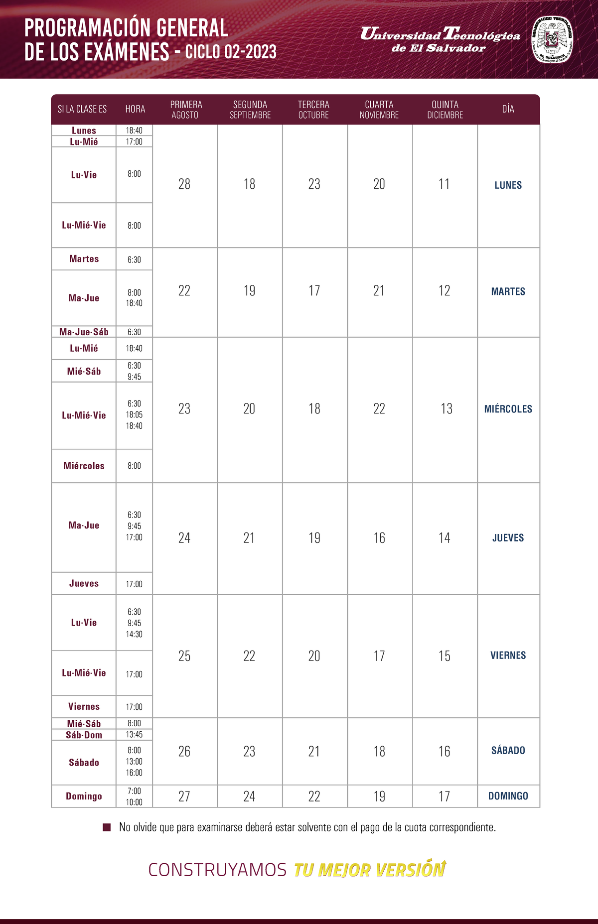 Examenes UTEC - ES UNA PRUEBA - Programación general de los exámenes ...