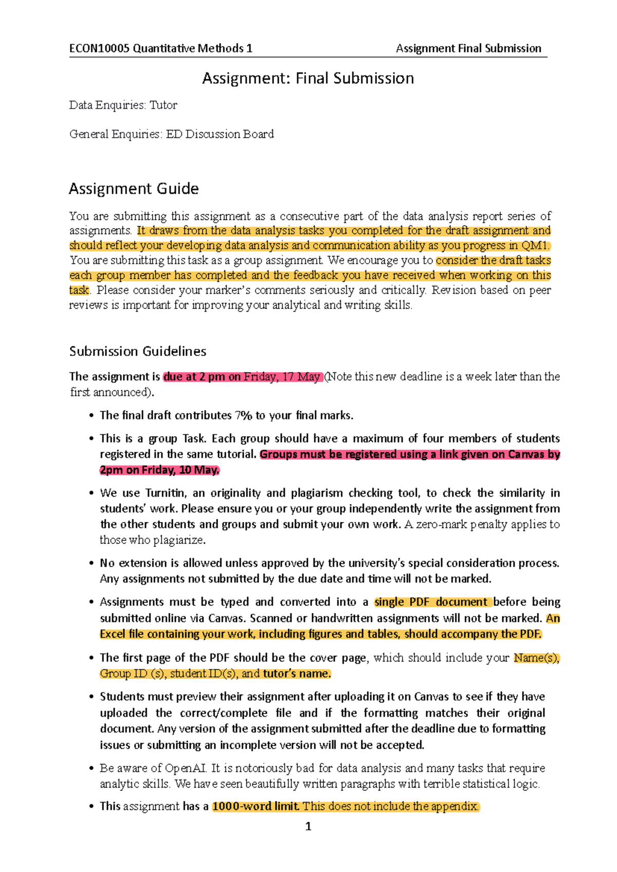 Assignment Final Report V2 - Assignment: Final Submission Data Enquiries: Tutor General ...