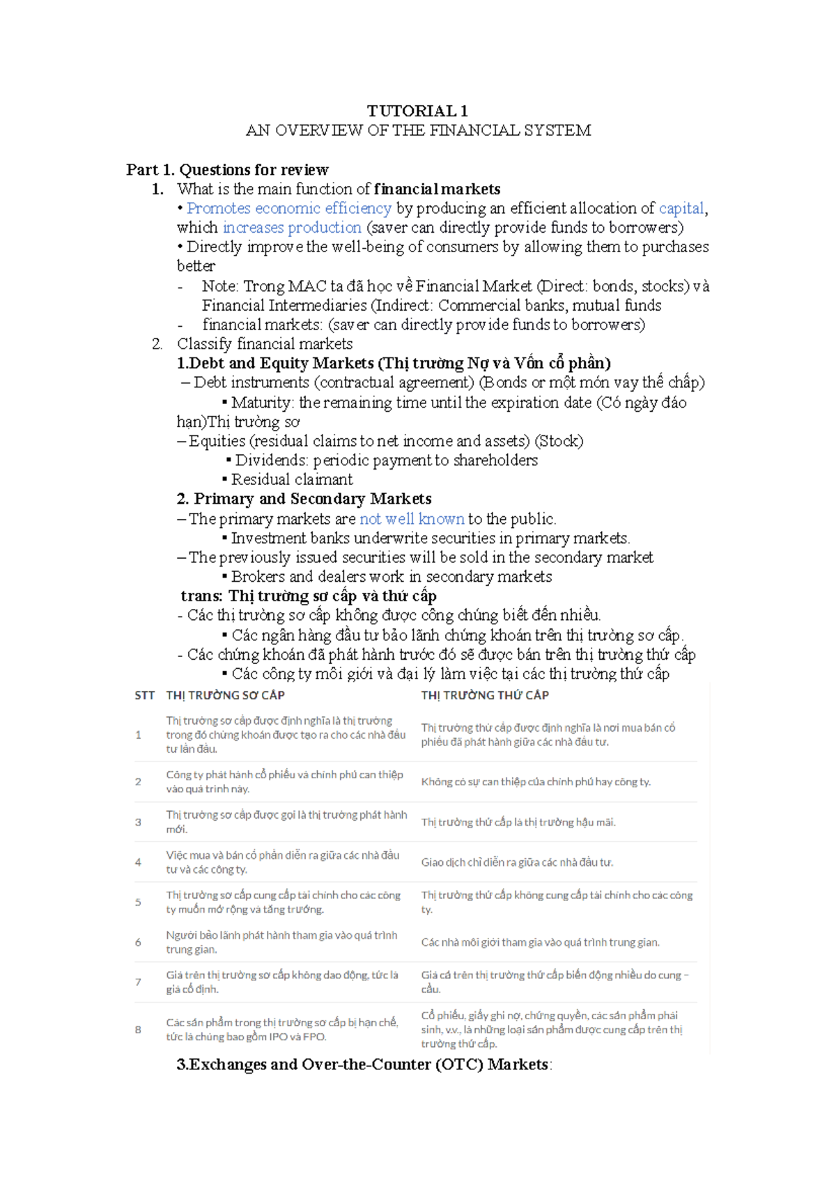 Tutorial 1 Financial and Monetary Theories - TUTORIAL 1 AN OVERVIEW OF ...
