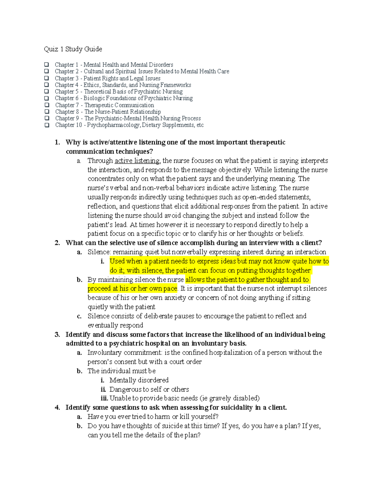 Psych Nursing Quiz 1 Study Guide - Quiz 1 Study Guide Chapter 1 ...