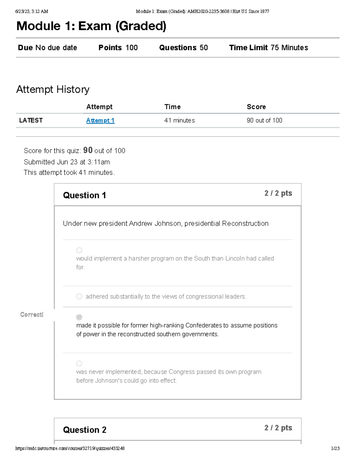 History Module 1 EXAM - N/a - Module 1: Exam (Graded) Due No due date ...