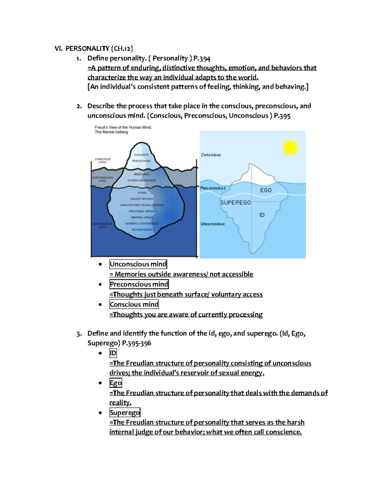 chapter 12 Personality - VI. PERSONALITY (CH) Define personality ...