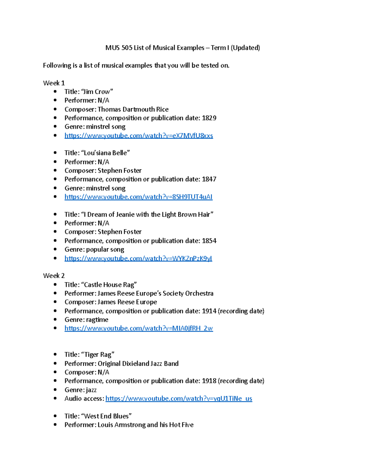 List of Musical Examples - Term I (Updated) - MUS 505 List of Musical ...