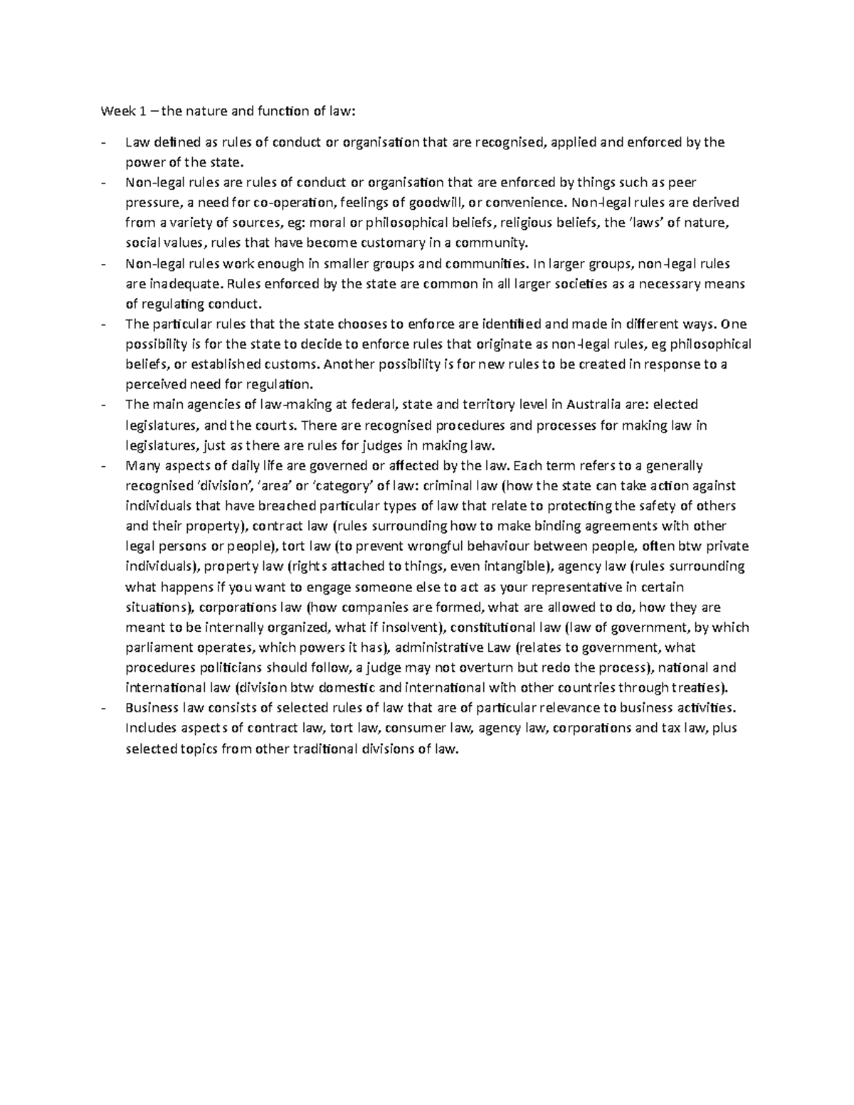 Law exam handout - Week 1 – the nature and function of law: Law defined ...