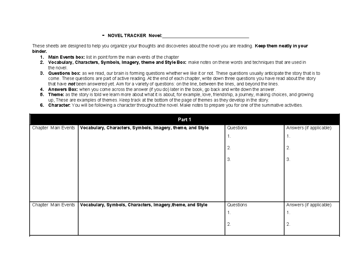 Novel Tracker Novel Tracker Novel