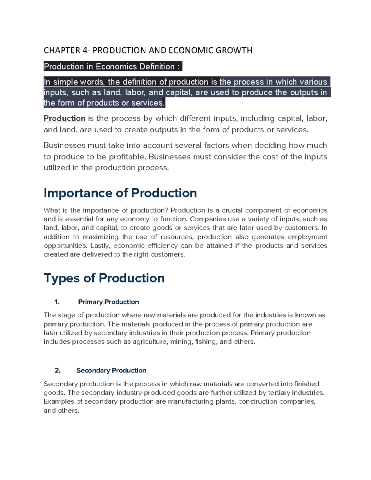 Economic Development- Chapter 4- Productivity AND Economic Growth ...