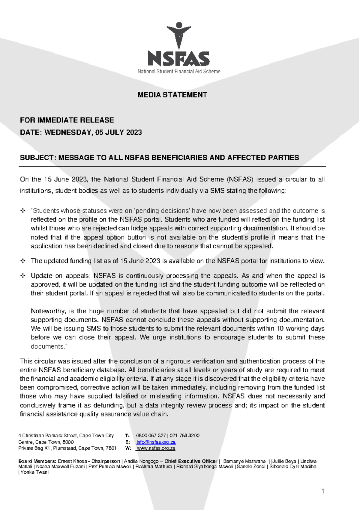 Media Statement Message To All Nsfas Beneficiaries And Affected Parties media-statement-message-to-all-nsfas-beneficiaries-and-affected-parties