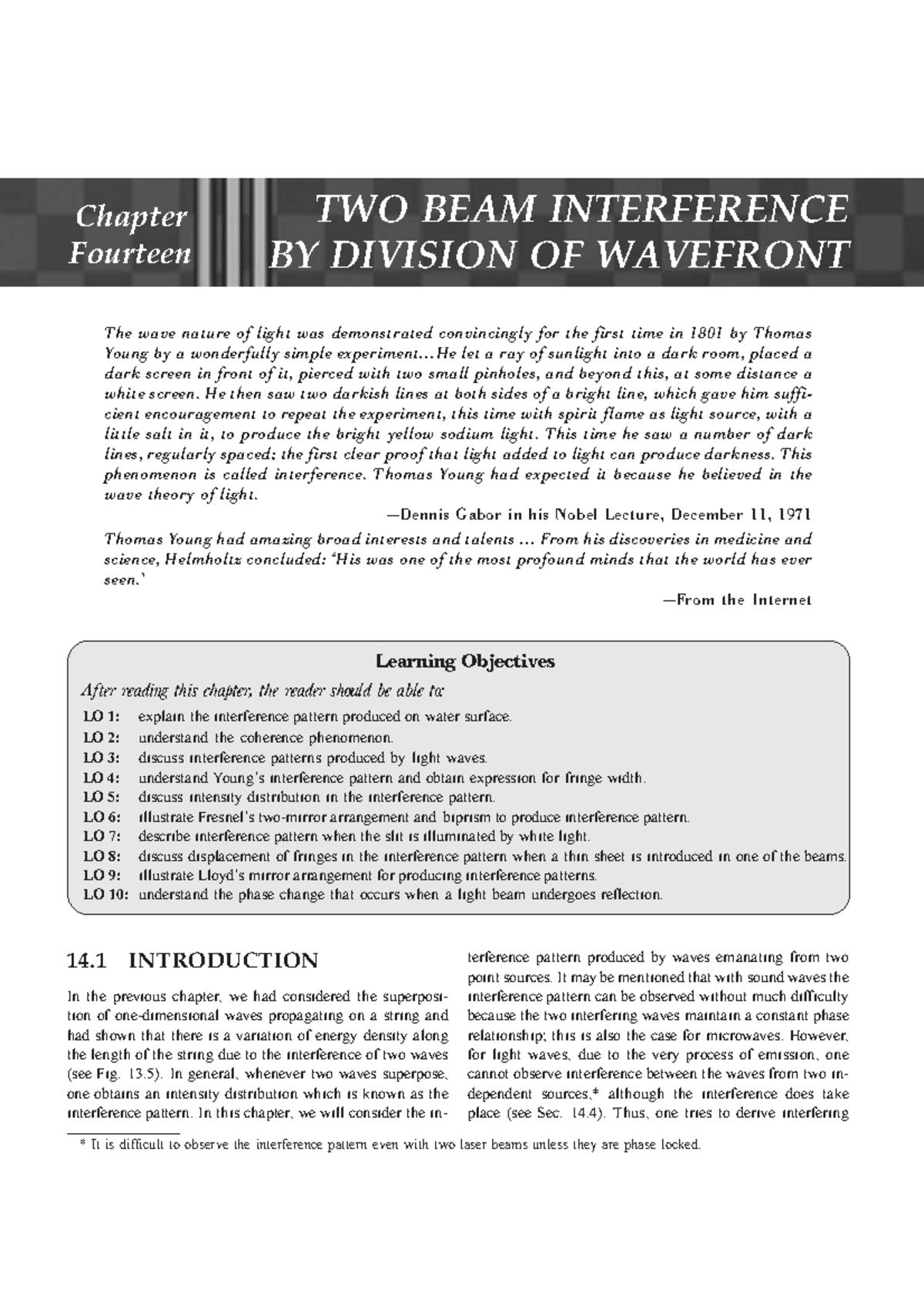 Interference By Division Of Wave Front 14 Introduction In The Previous Chapter We Had