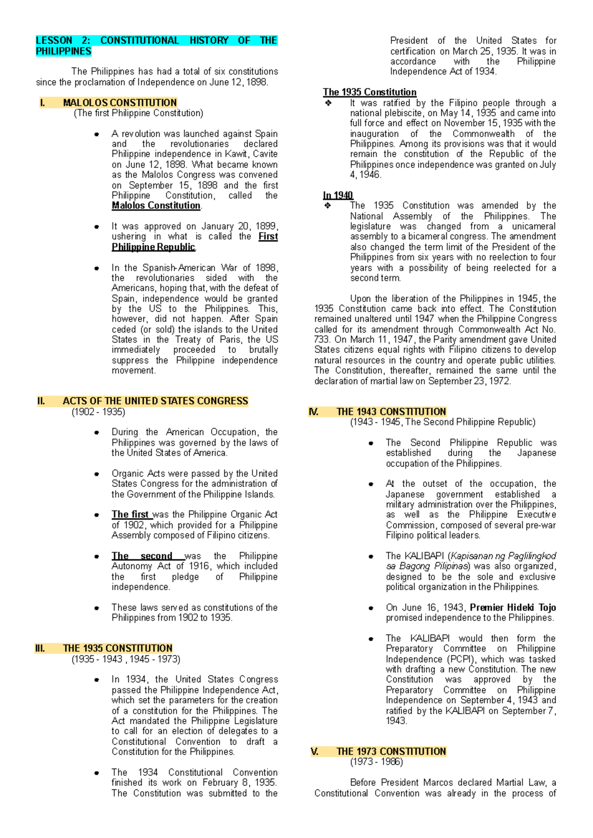 Polgov Lesson 2 - LESSON 2: CONSTITUTIONAL HISTORY OF THE PHILIPPINES ...