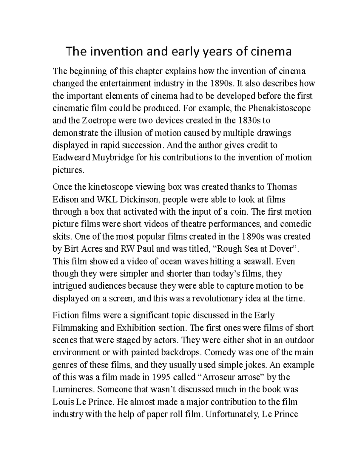 The Invention and Early Years of Cinema - The invention and early years ...