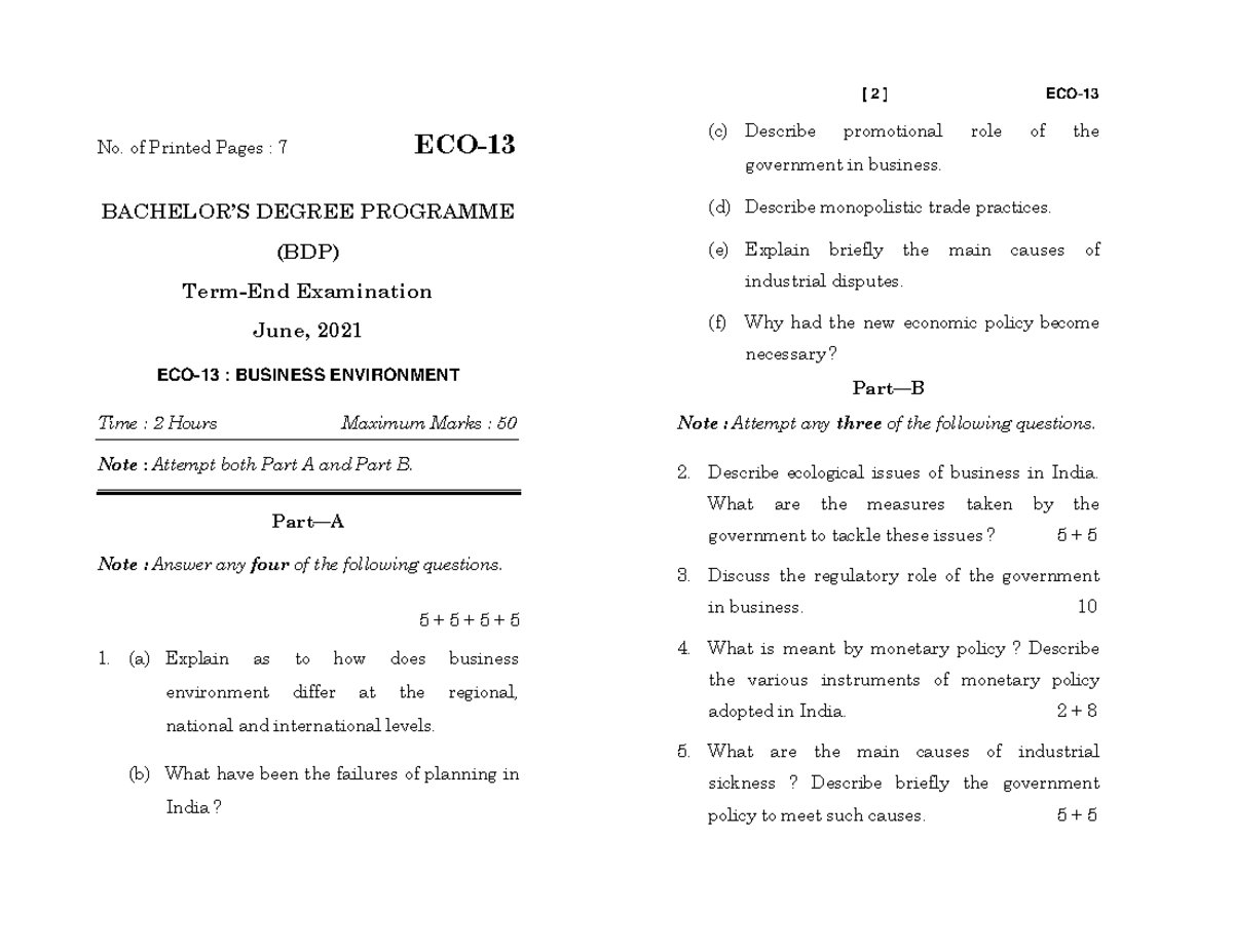 ECO-13 - english papers pratice - No. of Printed Pages : 7 ECO ...