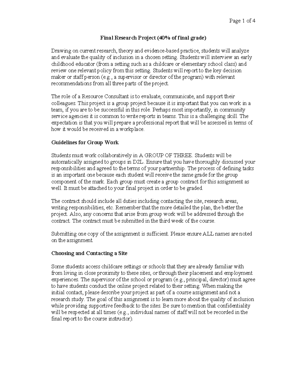 Final Research Project information package and assignment details 2022 ...