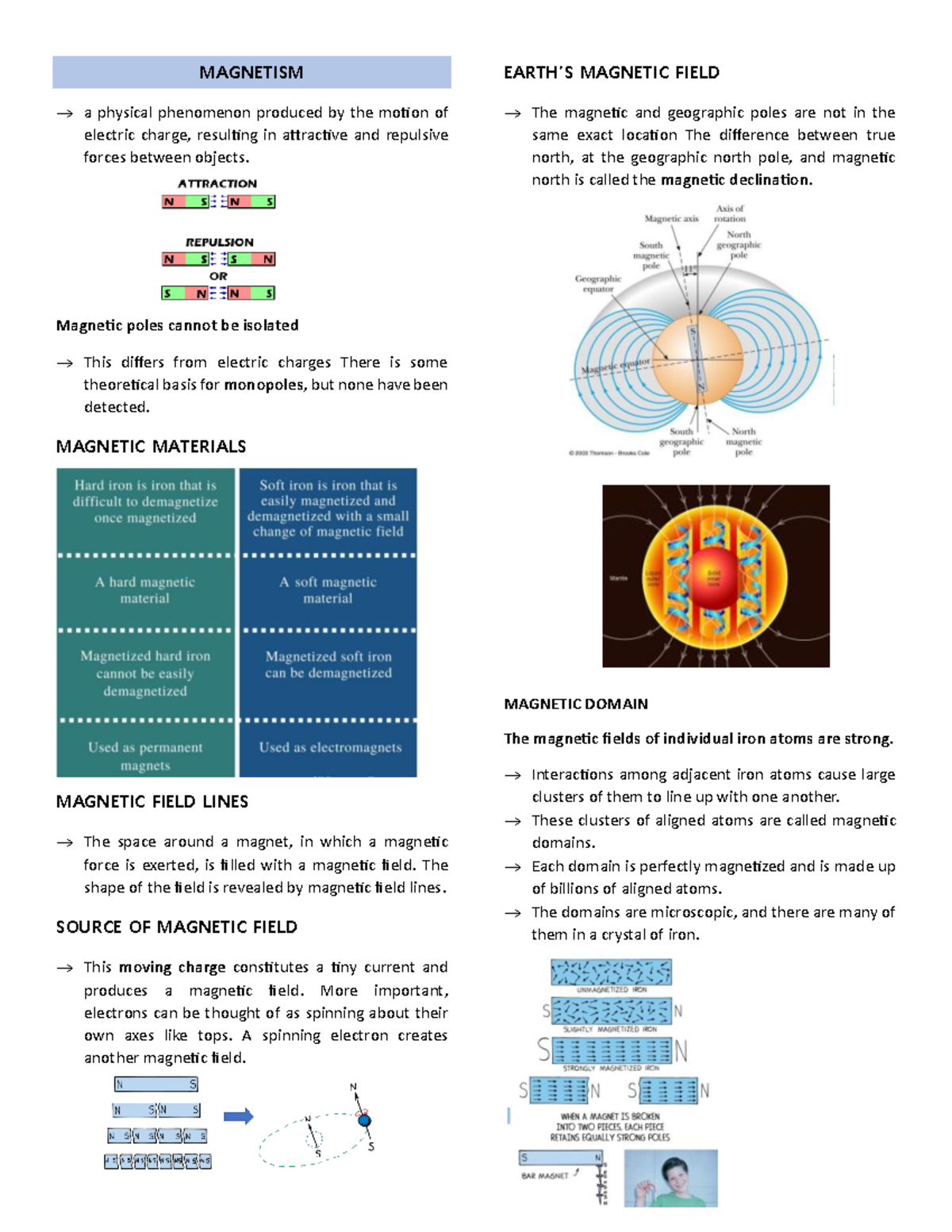 Physics 2 - Reviewer 2 - MAGNETISM → a physical phenomenon produced by ...