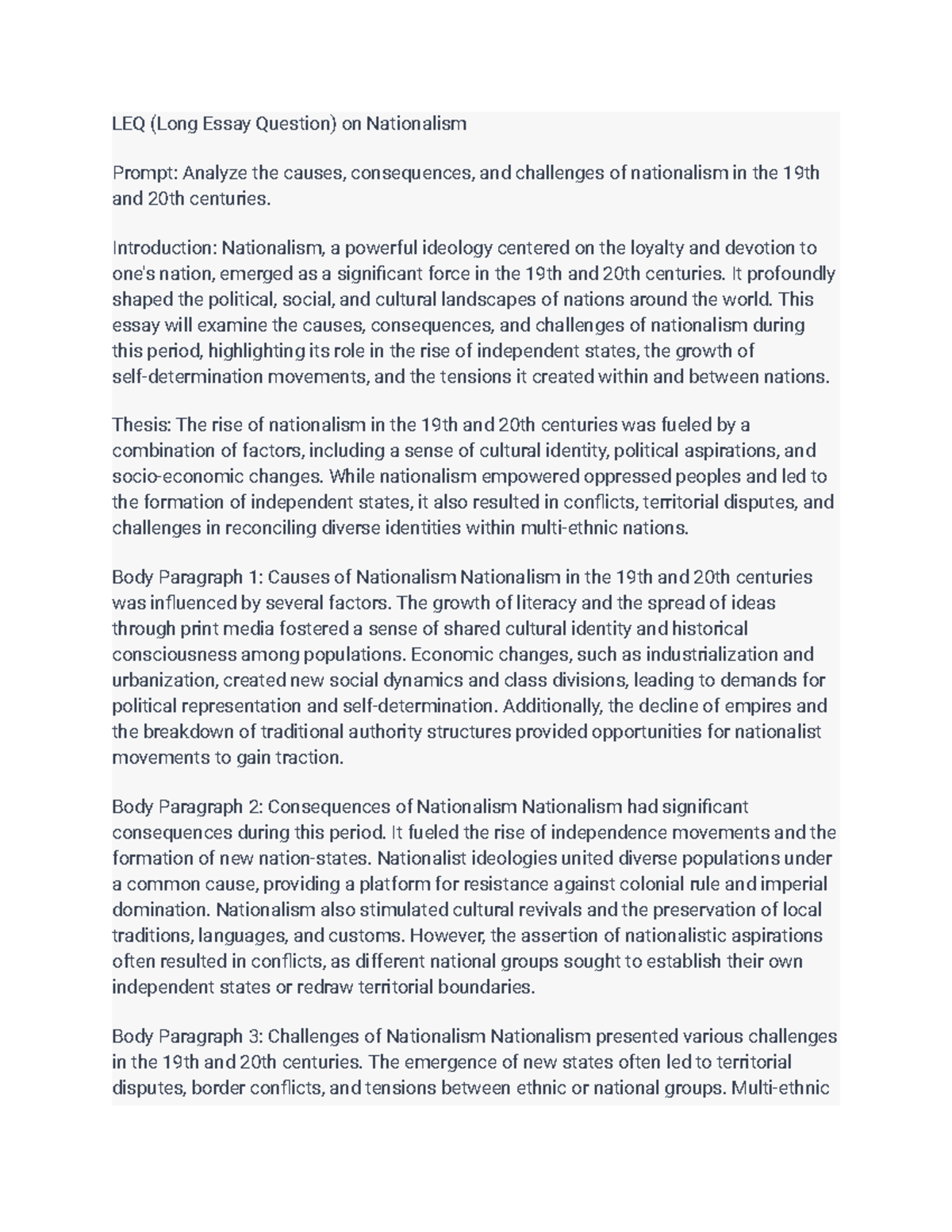 LEQ on Nationalism - LEQ (Long Essay Question) on Nationalism Prompt ...