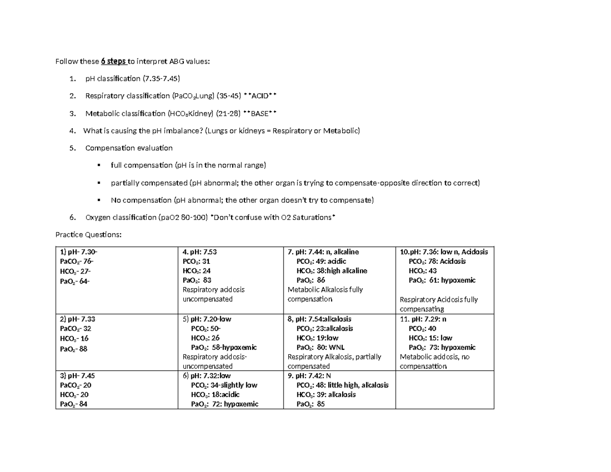Student ABG Lecture Document 2024 - Follow these 6 steps to interpret ...