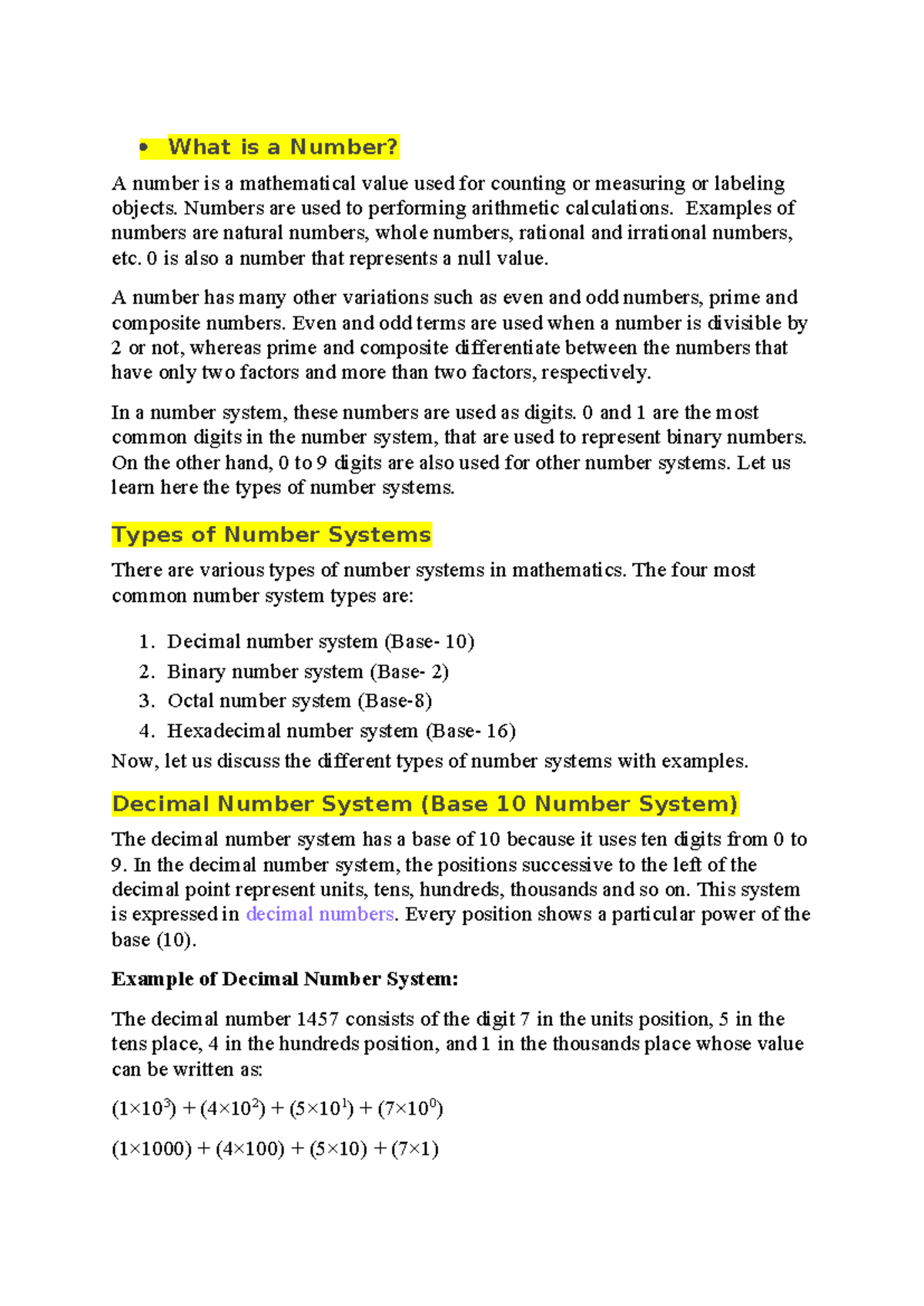 Number system - What is a Number? A number is a mathematical value used ...