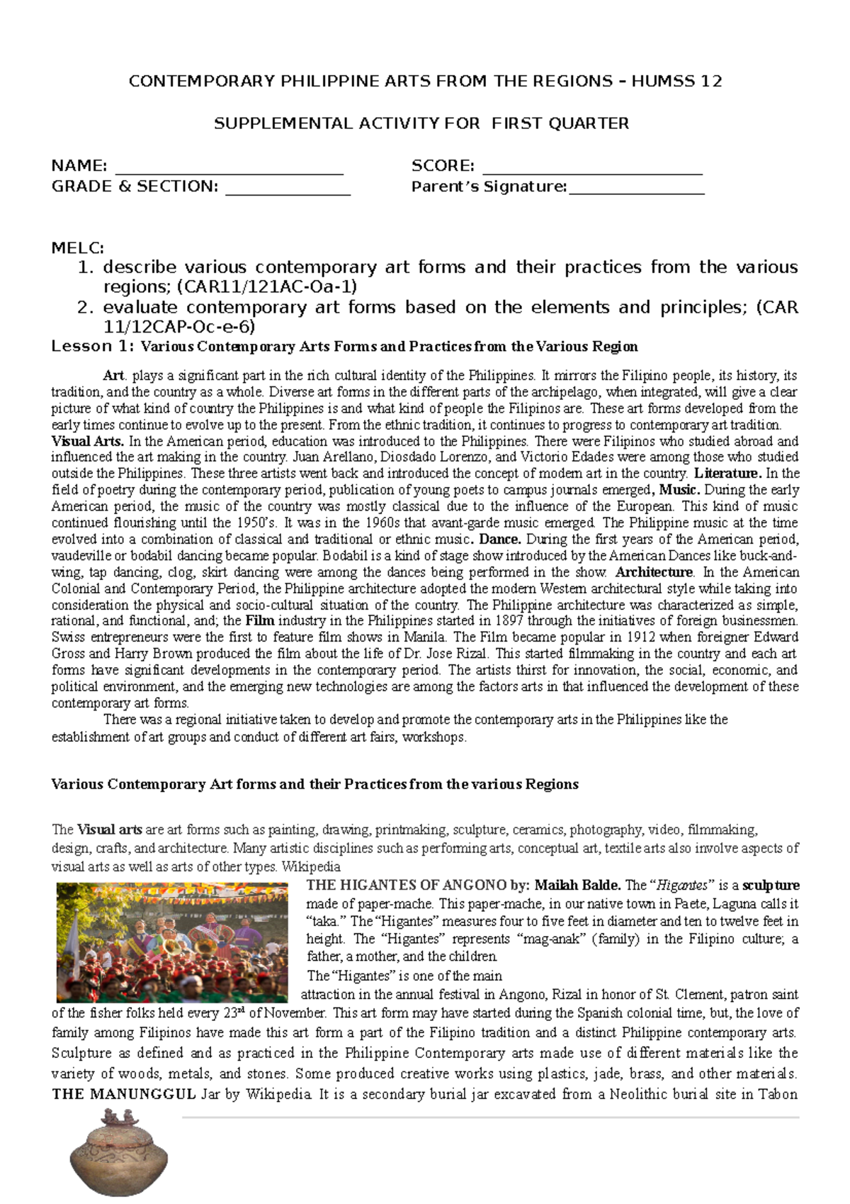 Contemporary Philippine ARTS Supplemental - CONTEMPORARY PHILIPPINE ...