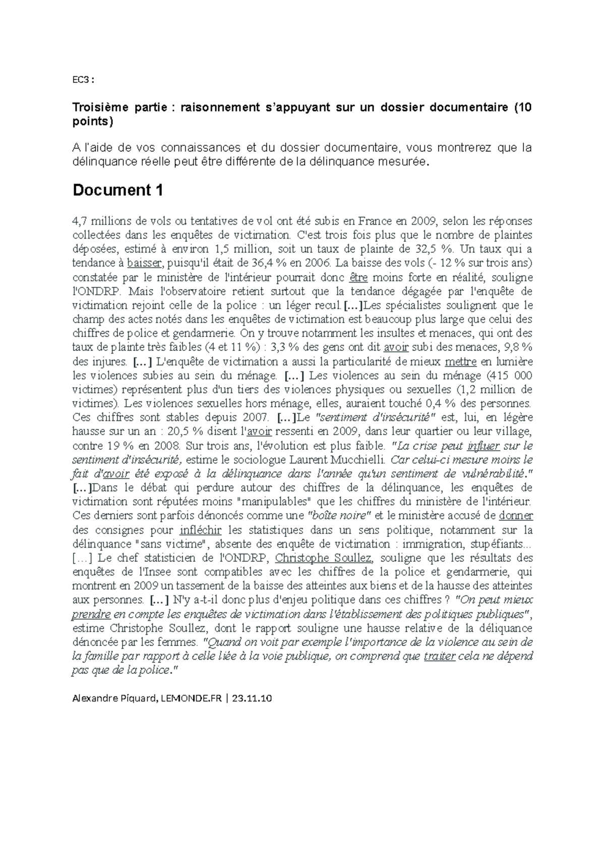 EC3 délinquance réelle et mésurée - EC3 : Troisième partie ...