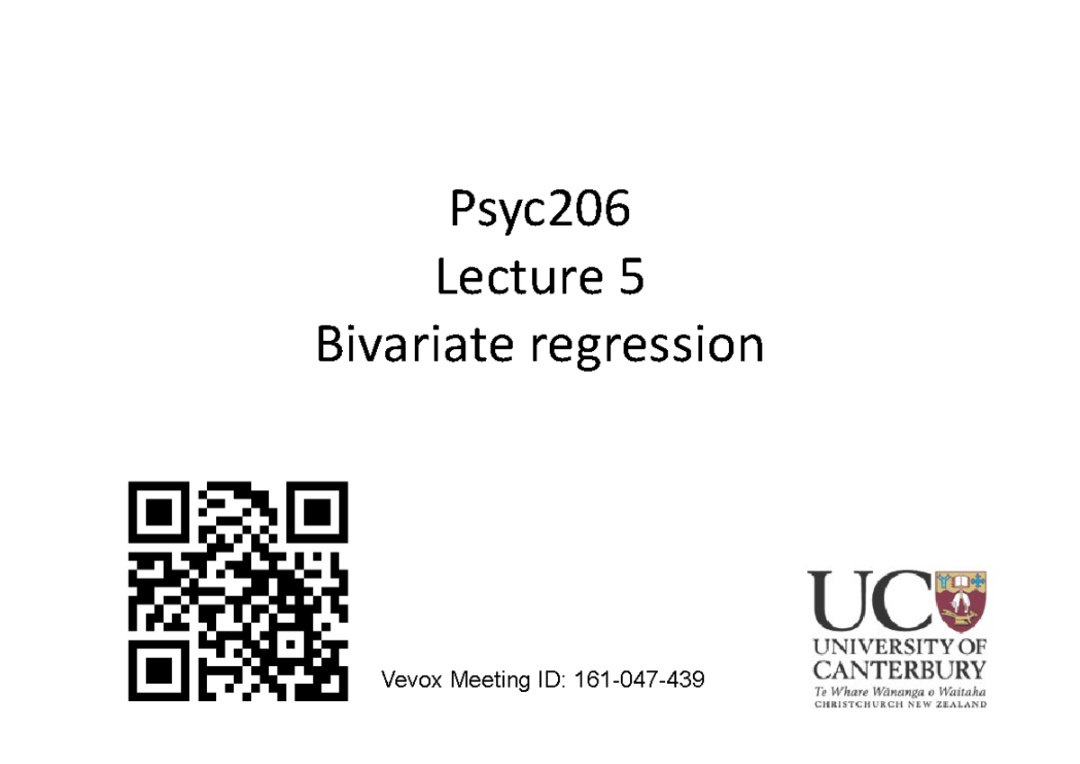 Lecture 5 Bivariate Regression Slides Psyc Lecture 5 Bivariate Regression Vevox Meeting Id