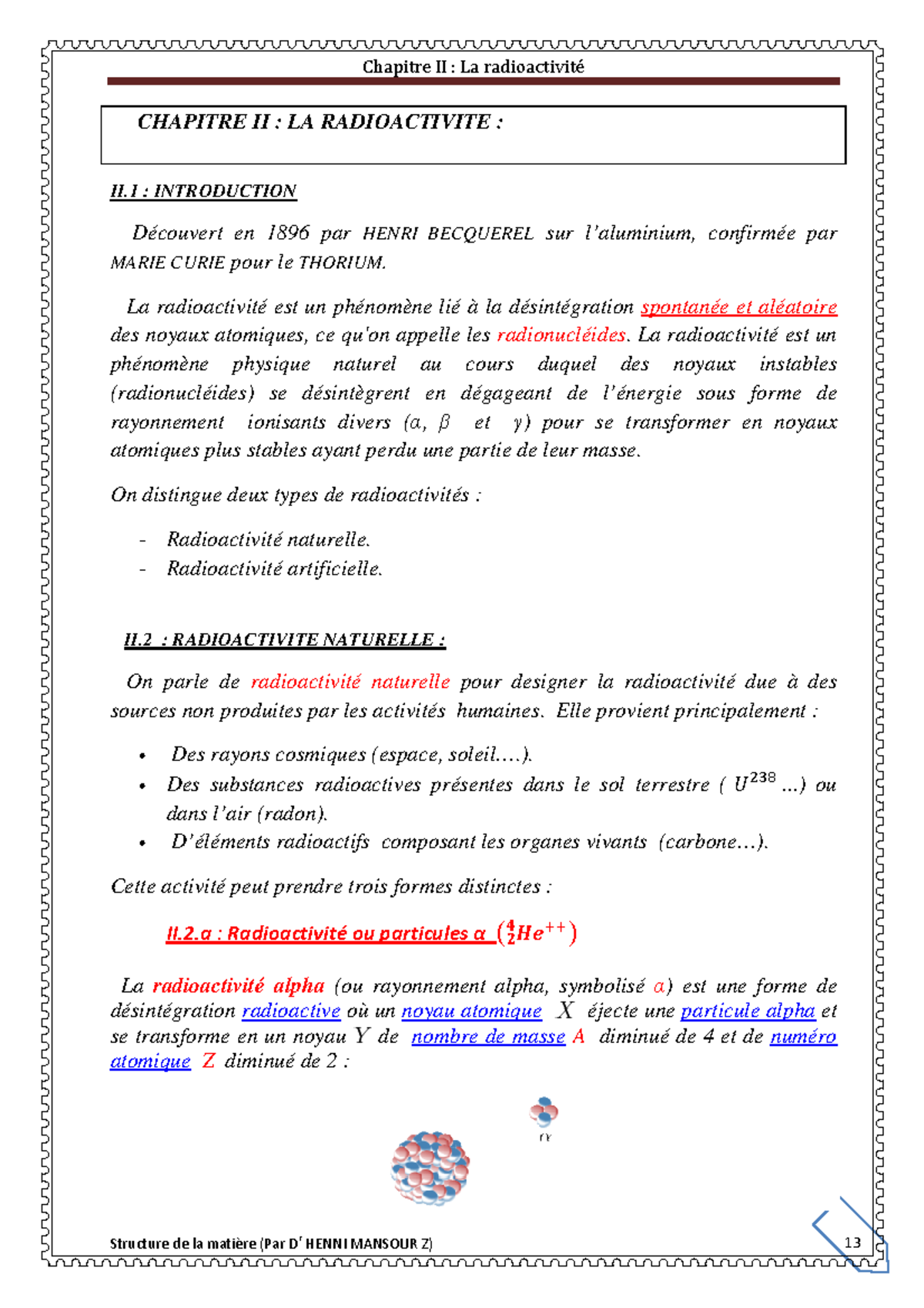 Chapitre II La radioactivité - Structure de la matière (Par Dr HENN ...