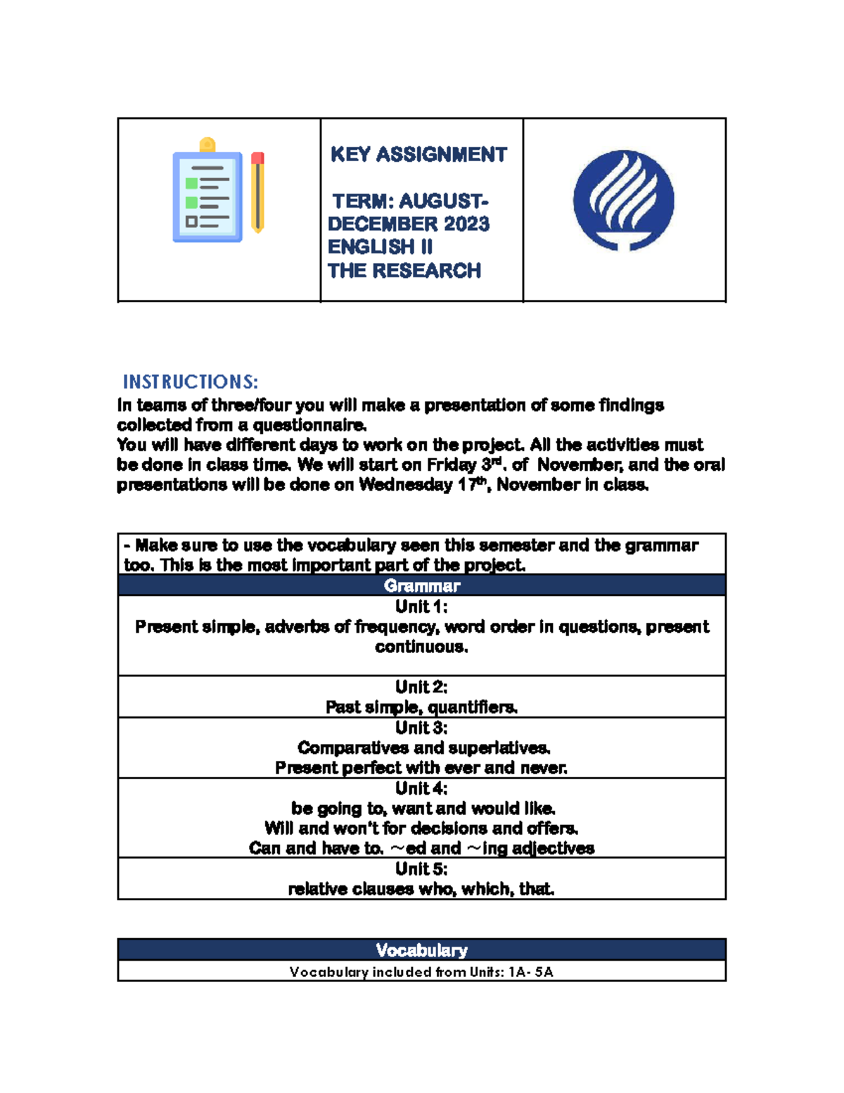 KEY Assignment for English II AD23 - KEY ASSIGNMENT TERM: AUGUST ...