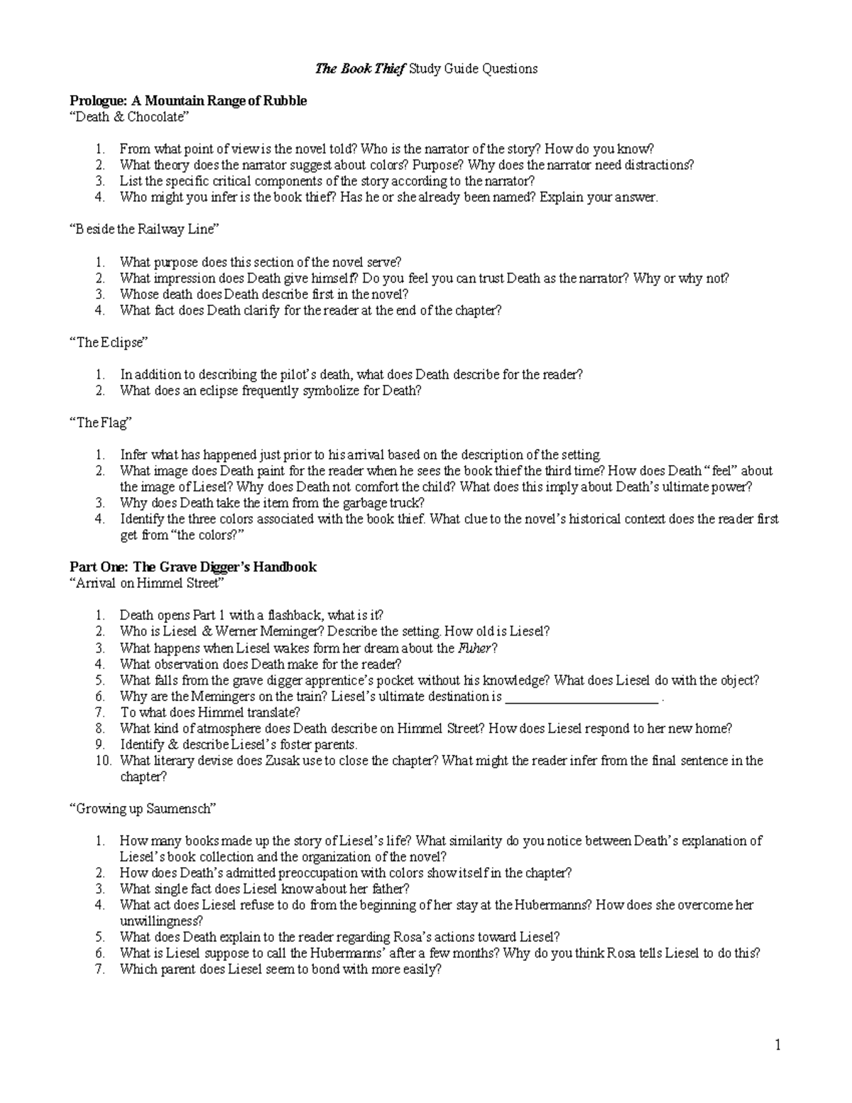 Book thief study guide questions - The Book Thief Study Guide Questions ...