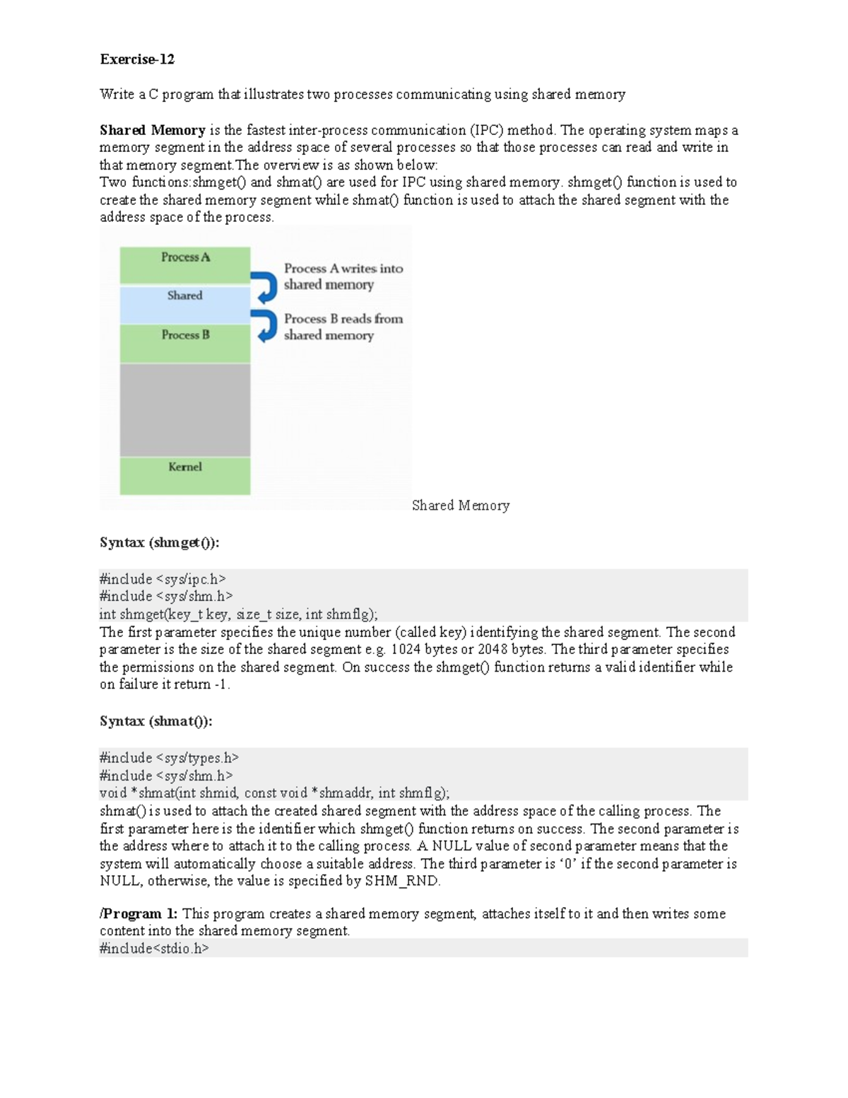 Exercise-12 - os lab - Exercise- Write a C program that illustrates two ...