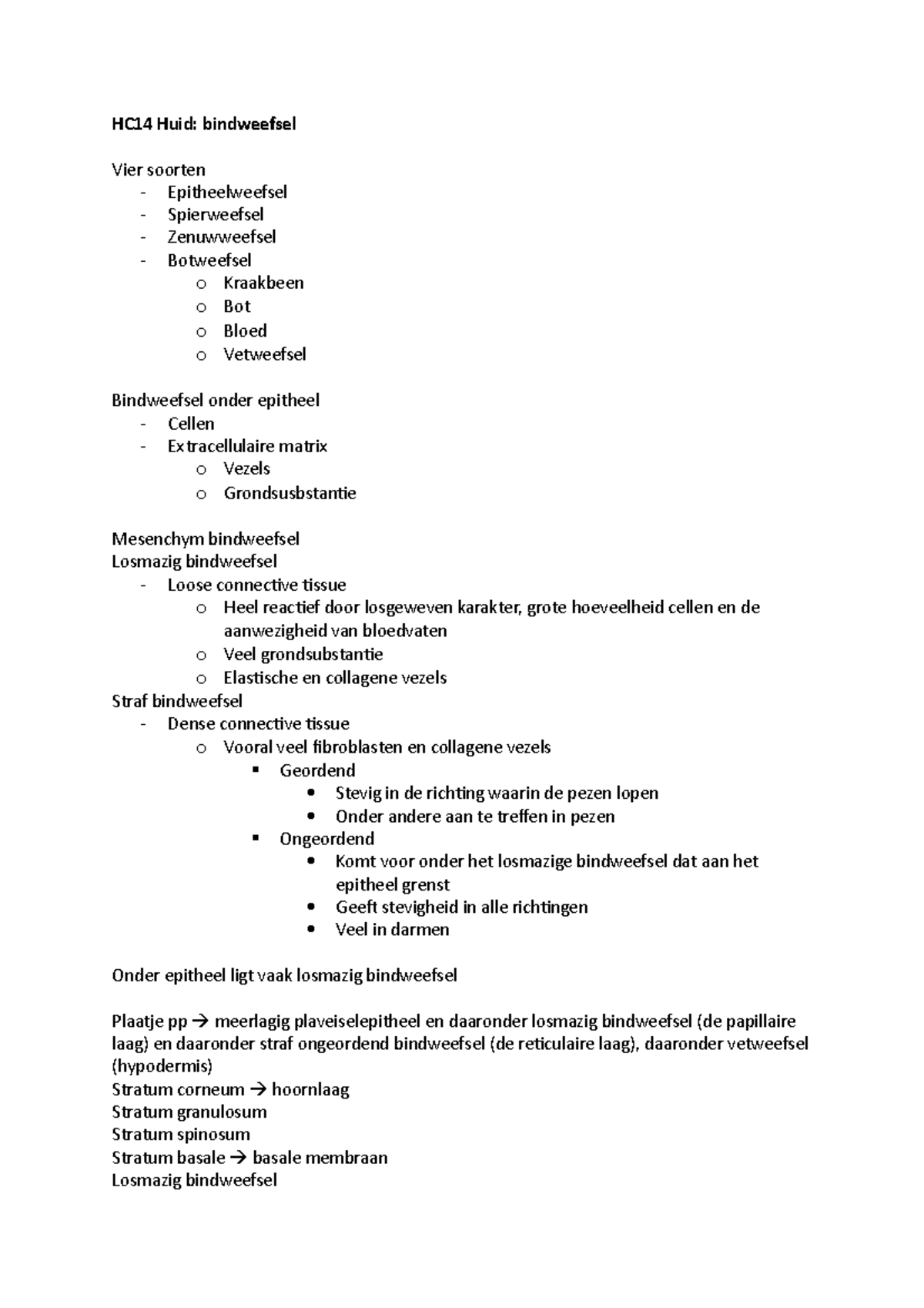 HC14 Bindweefsel - Lecture notes 14 - HC14 Huid: bindweefsel Vier ...