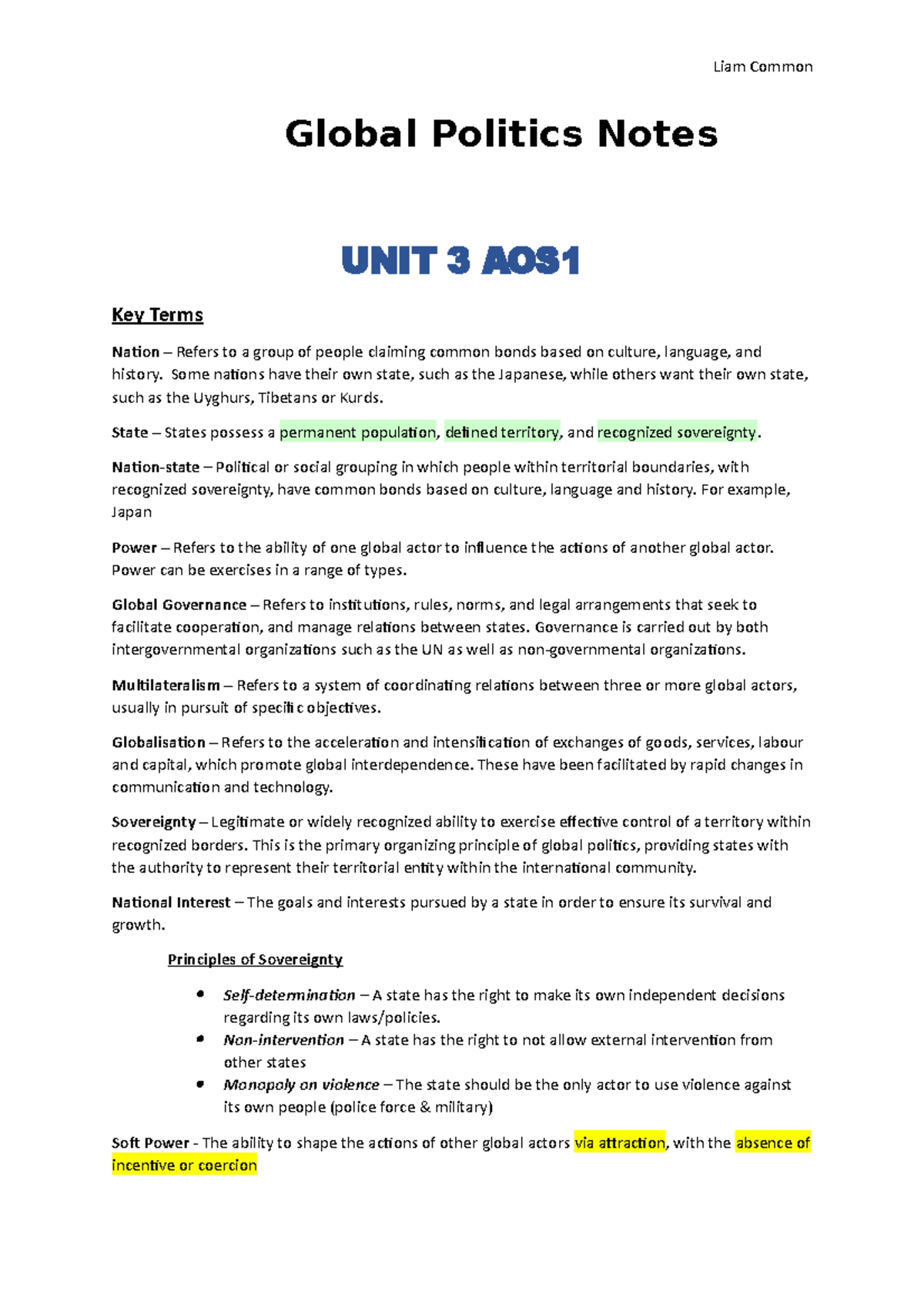 Global Politics Notes - Global Politics Notes UNIT 3 AOS Key Terms ...